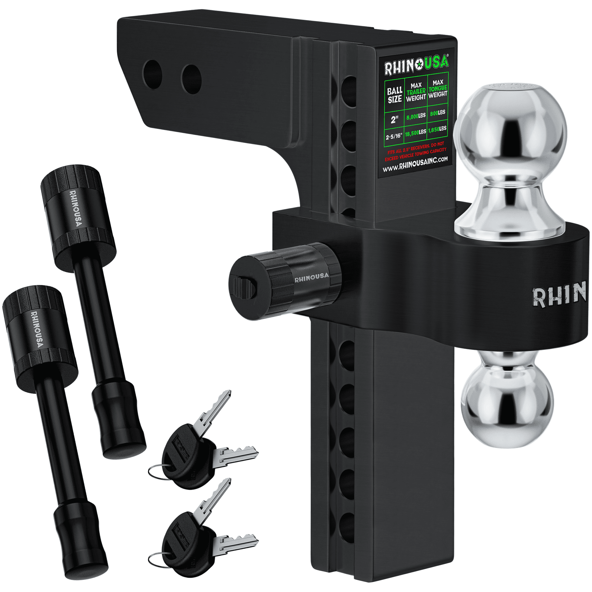 Rhino USA Adjustable Trailer Hitch (Fits 2-Inch Receiver)-Heavy Duty ...