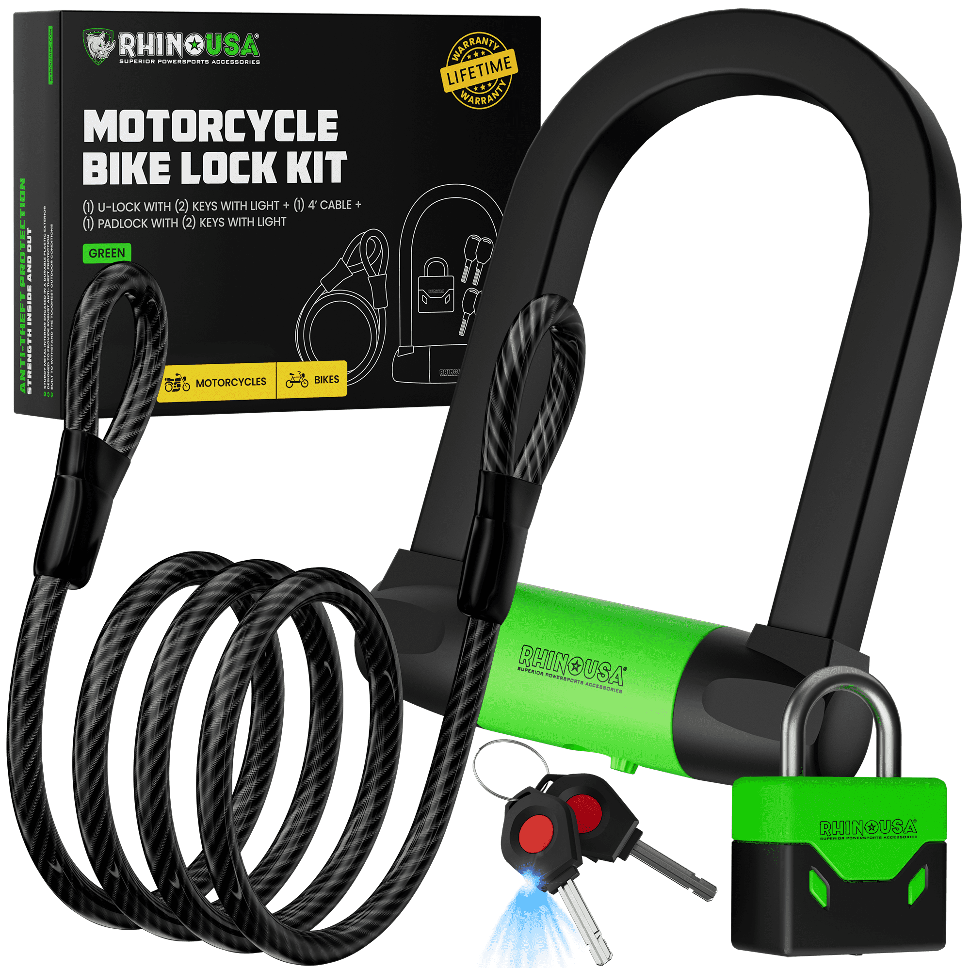 Rhino USA Bike Lock - Heavy Duty Anti Theft Bicycle U Lock & Padlock ...