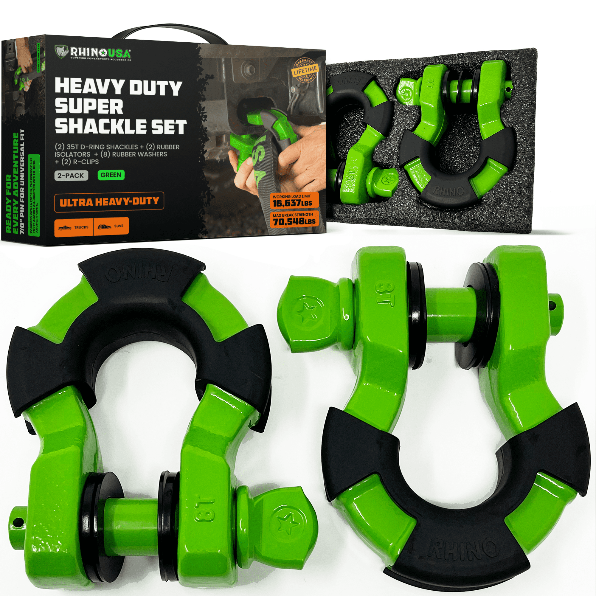 Rhino USA Super D Ring Shackles (2-Pack) - 70,548lb Break Strength ...