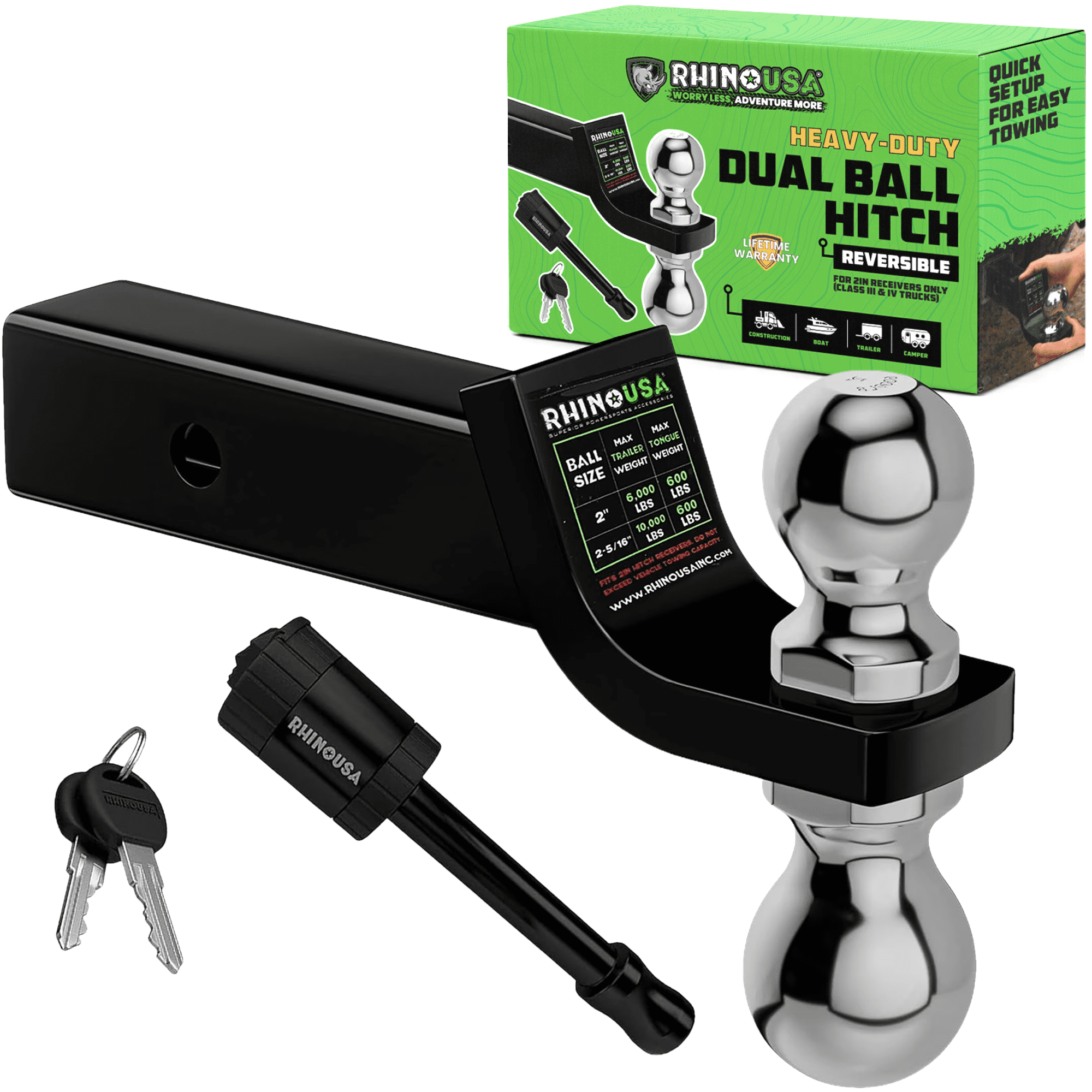 Rhino USA Dual Ball Hitch (Fits 2-Inch Receiver) - Heavy Duty ...