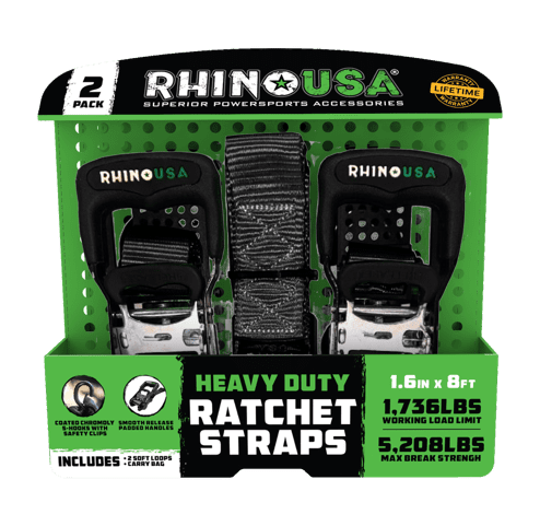 Rhino USA HD Ratchet Tie-Down Straps, 1.6in x 8ft, 2-Pack - Walmart.com