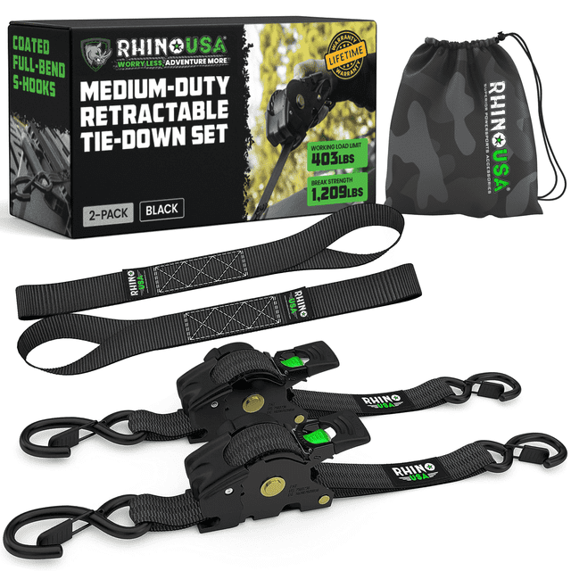 Rhino USA 1" x 10' Retractable Ratchet Straps 1,209lb Break Strength ...