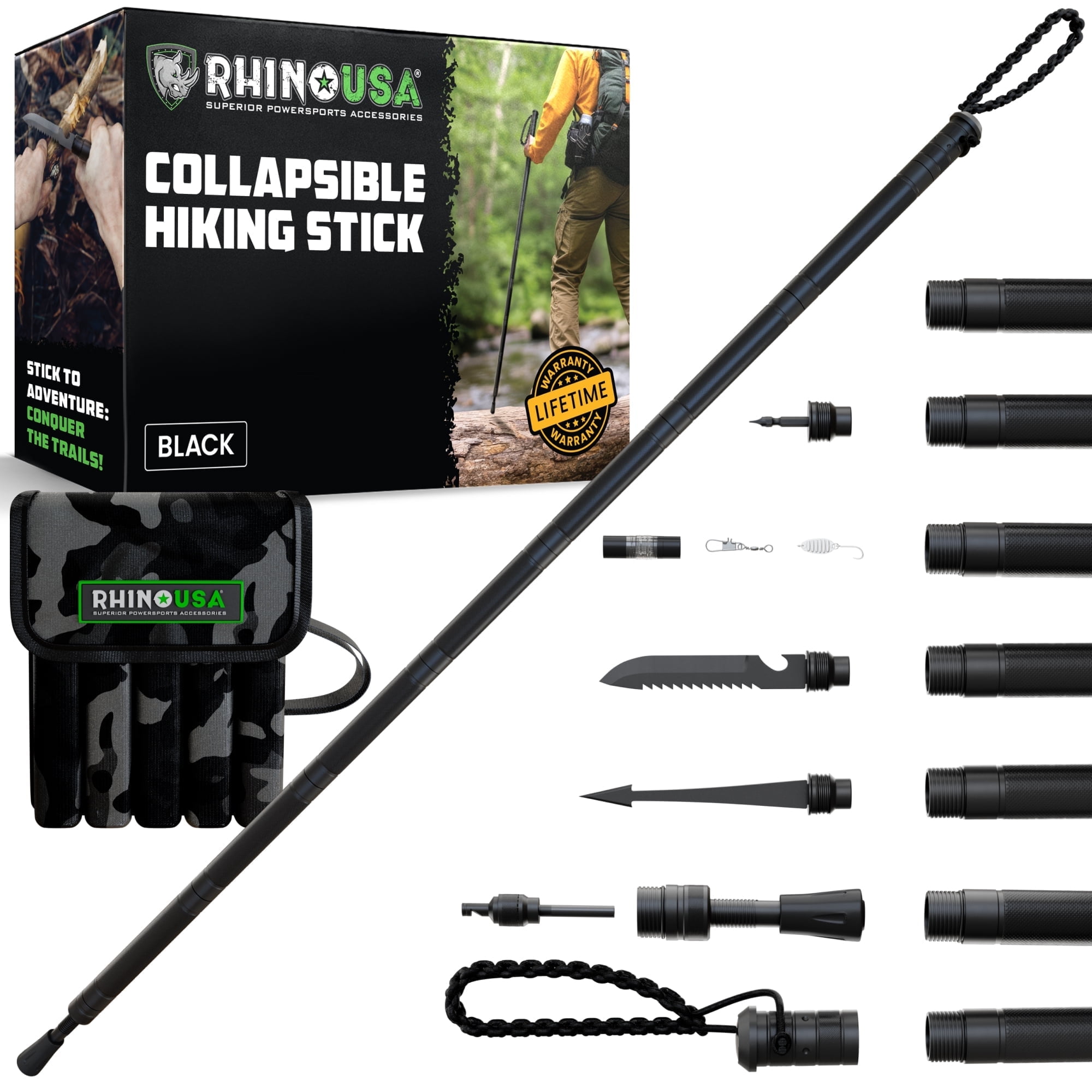 Rhino USA Hiking Stick with Survival Kit, Durable Outdoor Camping Gear ...