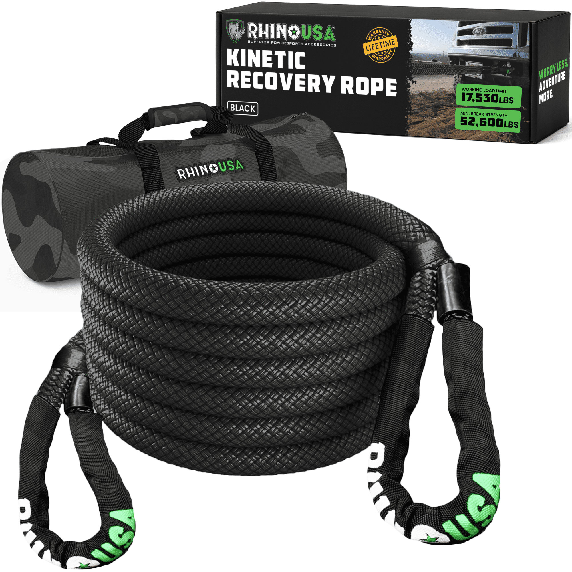 Rhino USA Kinetic Recovery Tow Rope (1.25" x30') Heavy Duty Offroad ...
