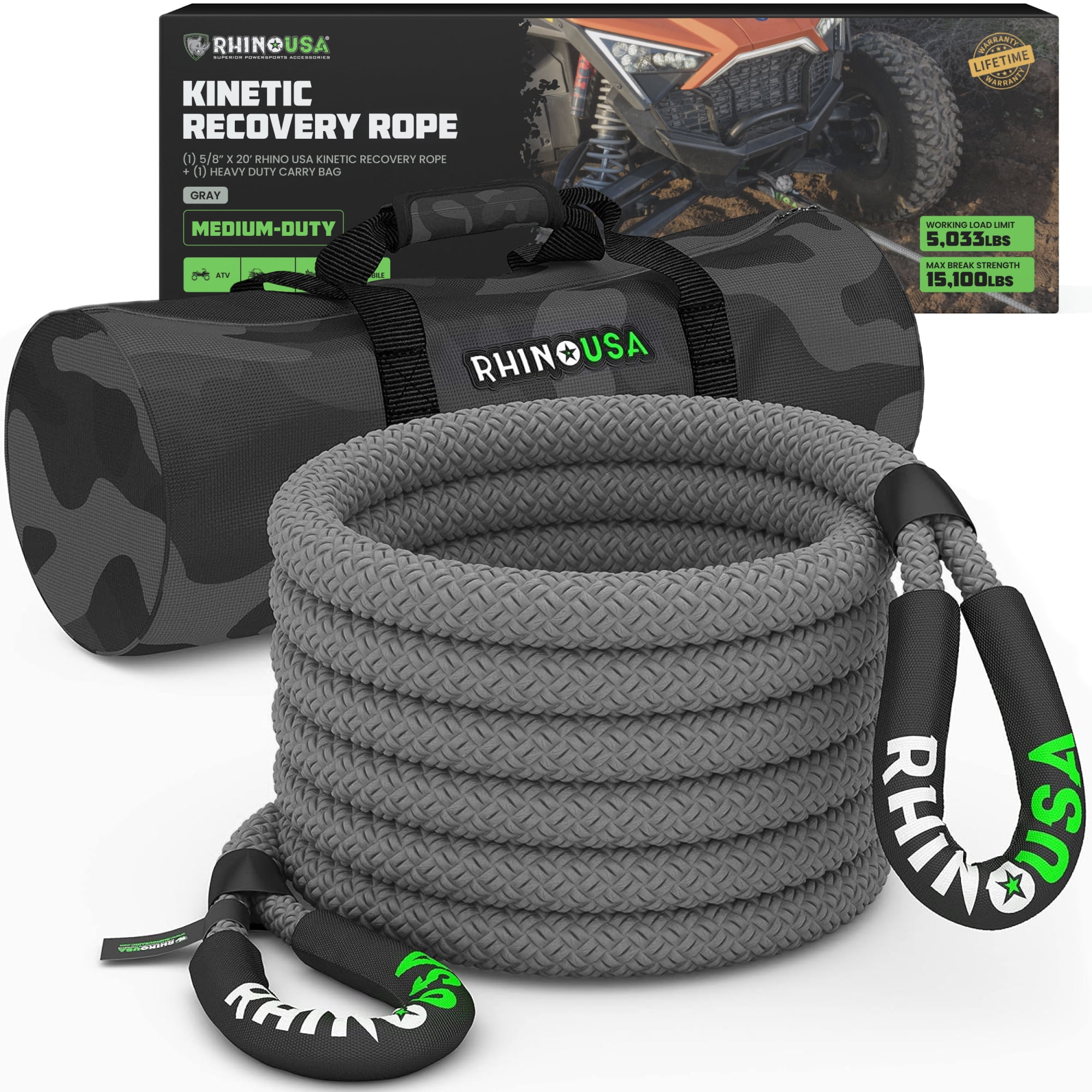 Rhino USA Kinetic Recovery Tow Rope Heavy Duty Offroad Snatch Strap ...