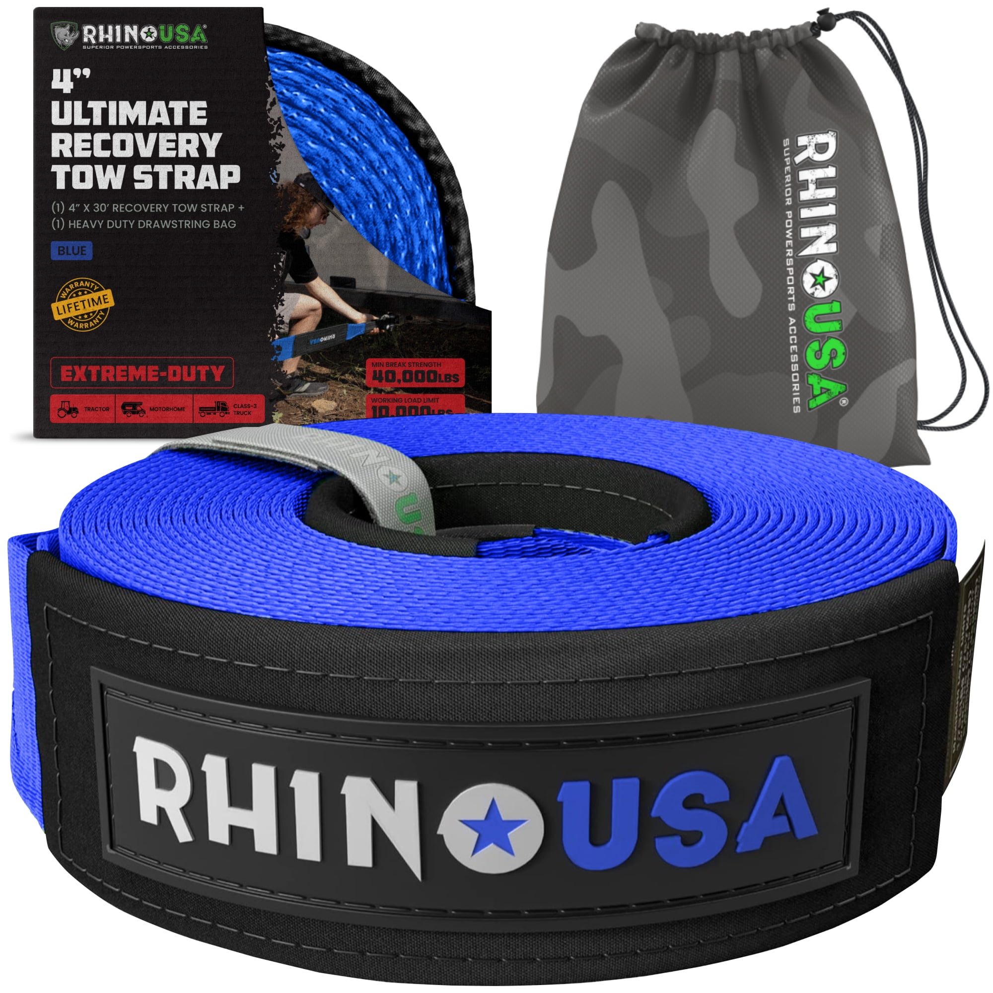 Rhino USA Recovery Tow Strap (4" x 30') - 40,320lb Break Strength ...