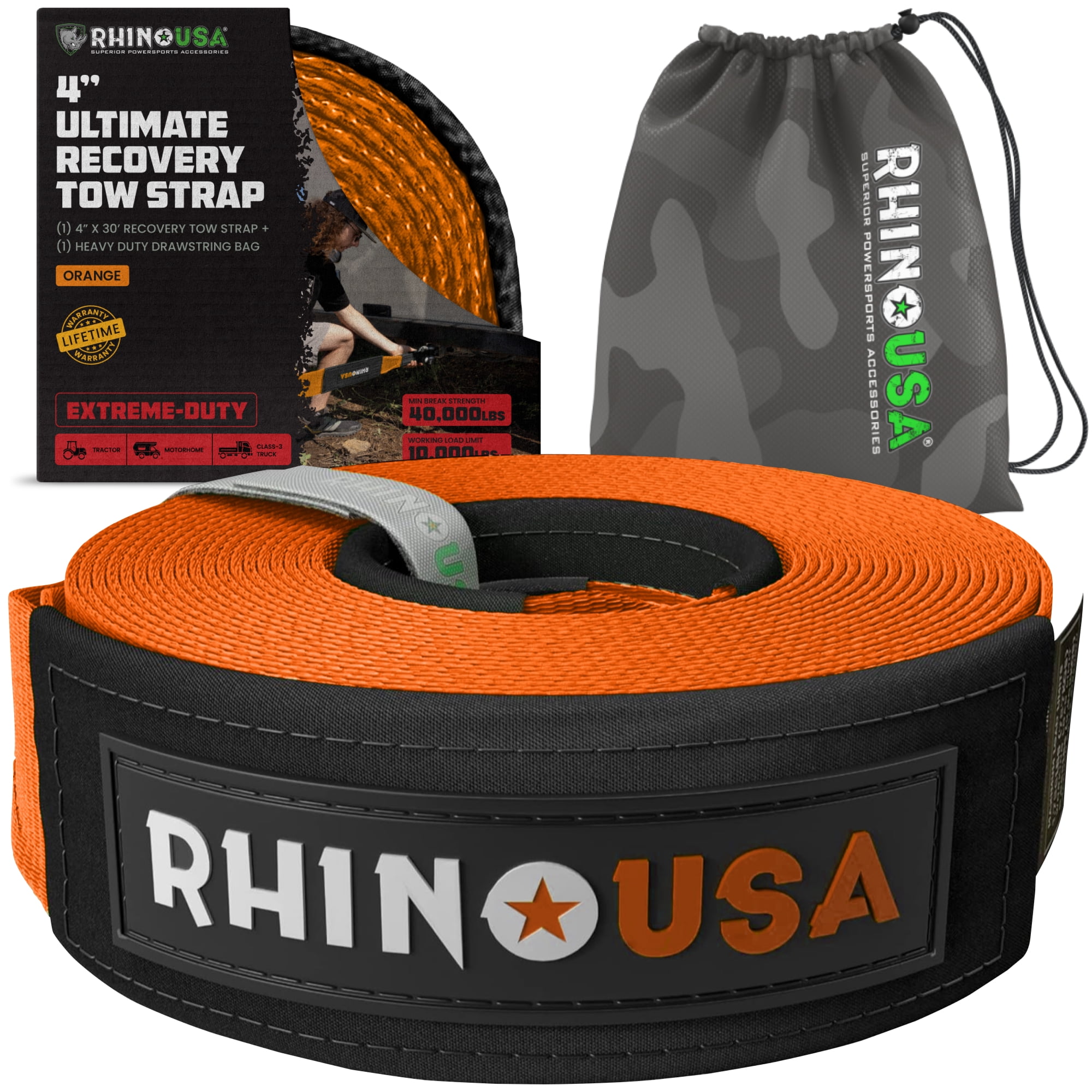 Rhino USA Recovery Tow Strap (4"x30') - 40,320lb Break Strength ...