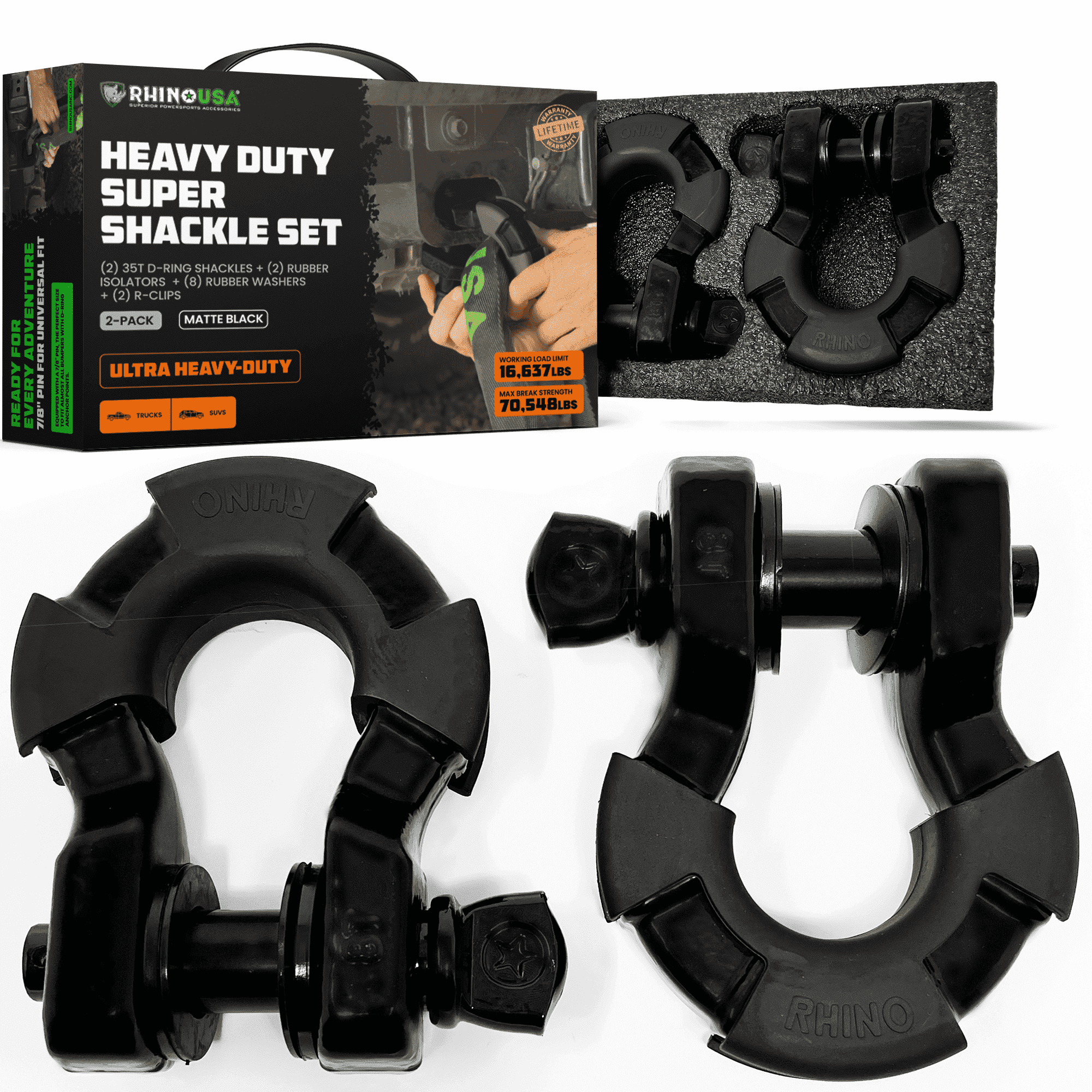 Rhino USA Super D Ring Shackle - 70,548lb Break Strength - 3/4" Clevis ...
