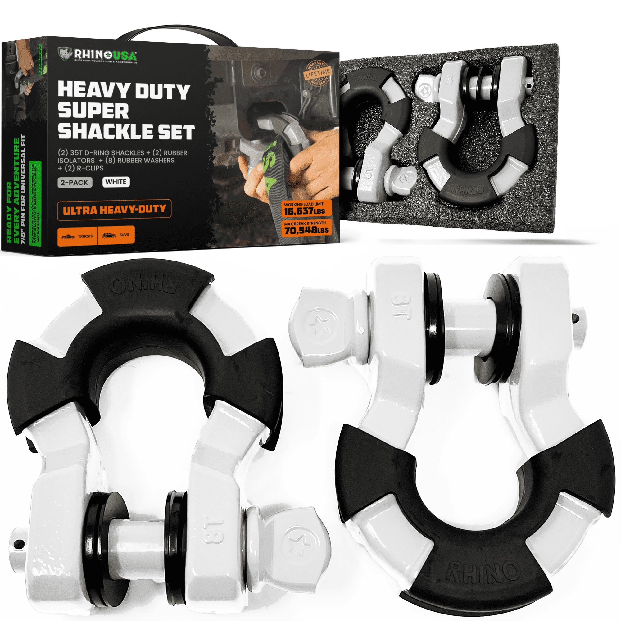 Rhino USA Super D Ring Shackle - 70,548lb Break Strength - 3/4" Clevis ...