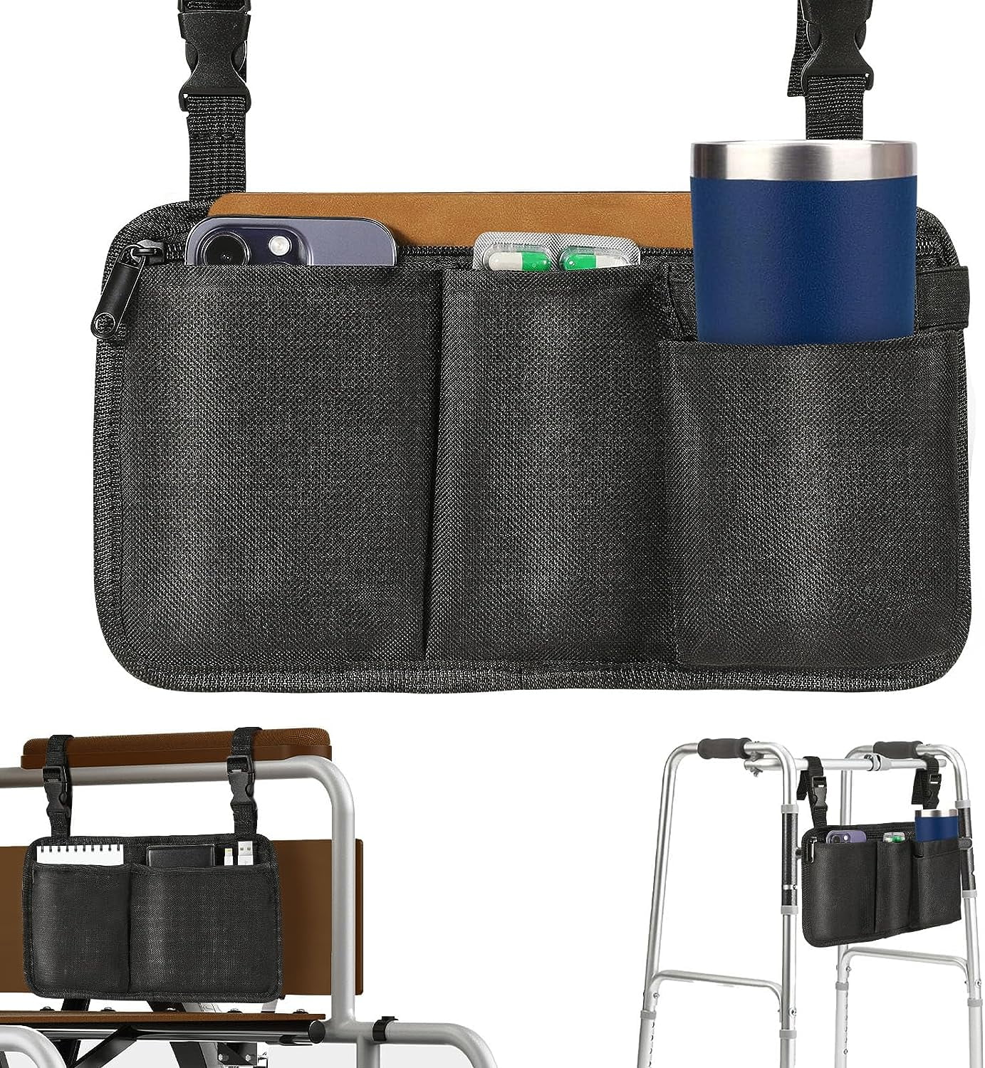 Rhino Valley Wheelchair Side Bag, Multi Pockets Wheelchair Pouch Bag ...