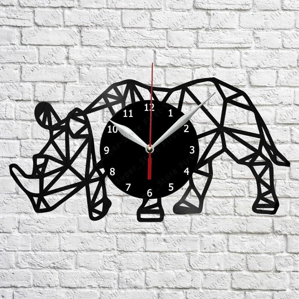 Rhino Vinyl Record Wall Clock Wall Art 3D Modern Design Office Bar Room ...