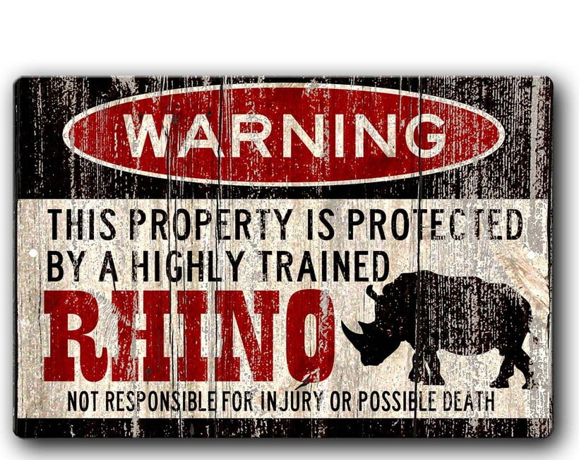 Rhino Warning Sign Funny Rhino Lover Gift Rhino Metal Sign Rhino Garage ...