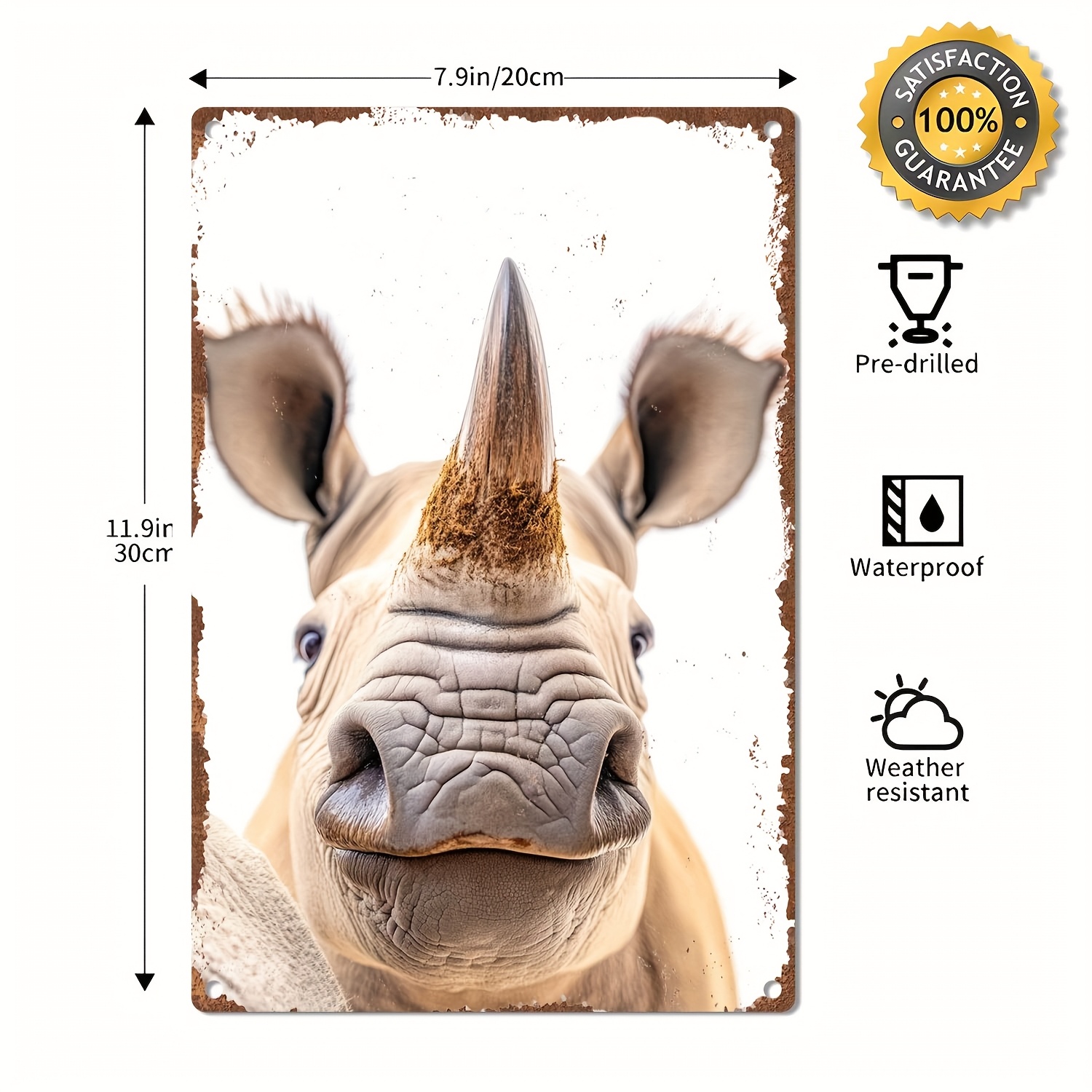 Rhino With A Sharp Horn And Flared EarsRetro Metal Tin Sign Vintage ...