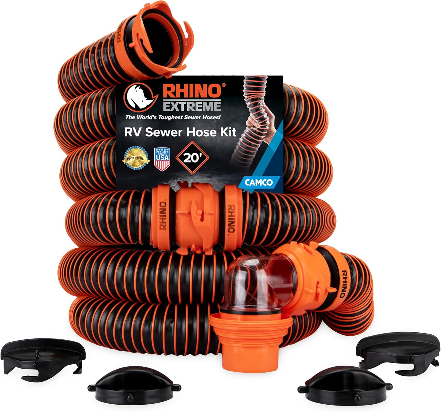 RhinoEXTREME 20' RV Sewer Hose Kit – Premium Sewer Kit — Pre-Assembled & Ready-to-Use — Includes ...