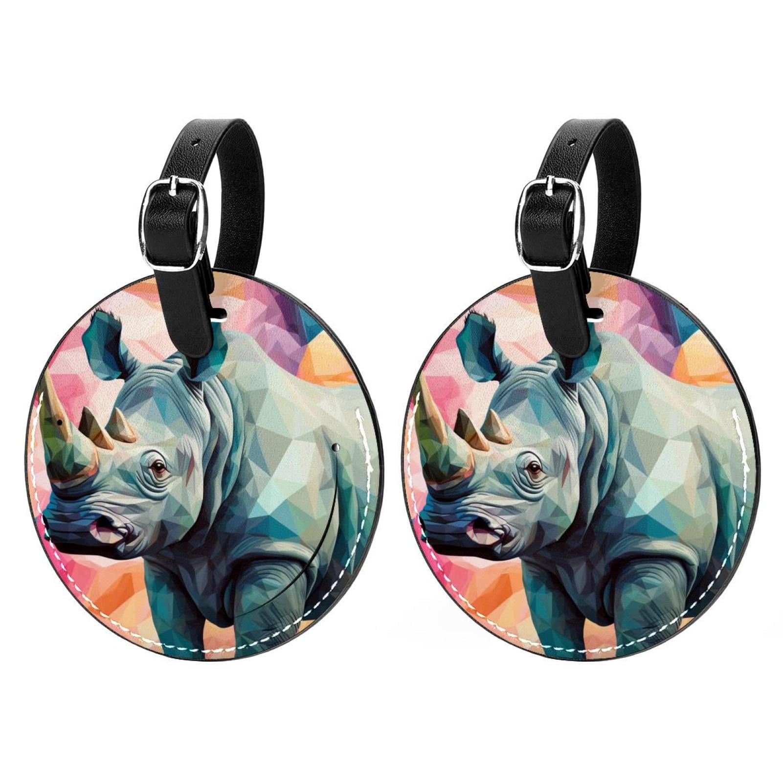 Rhinoceros 2Pcs PU Leather Round Luggage Tags with Privacy Cover and ...