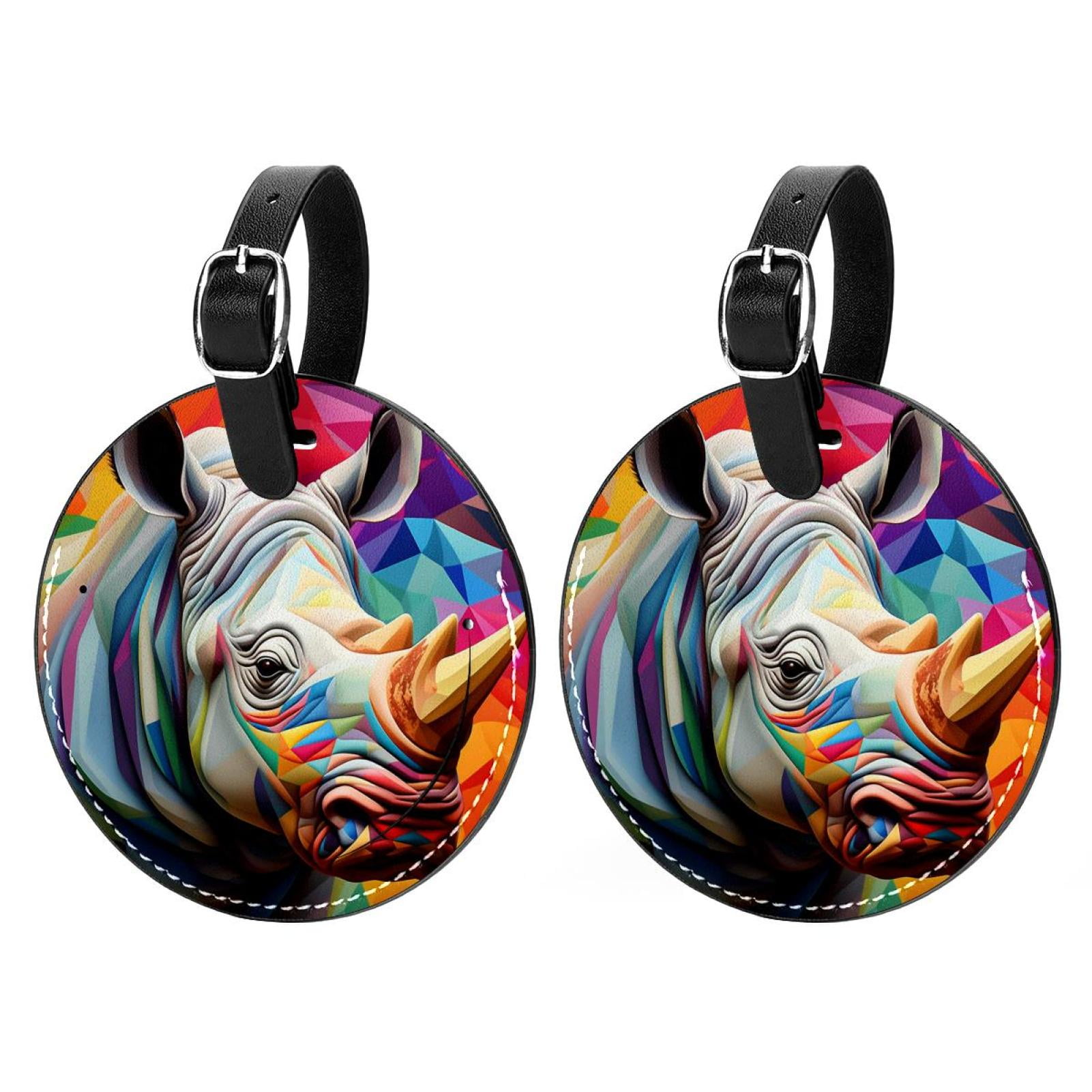 Rhinoceros 2Pcs PU Leather Round Luggage Tags with Privacy Cover and ...