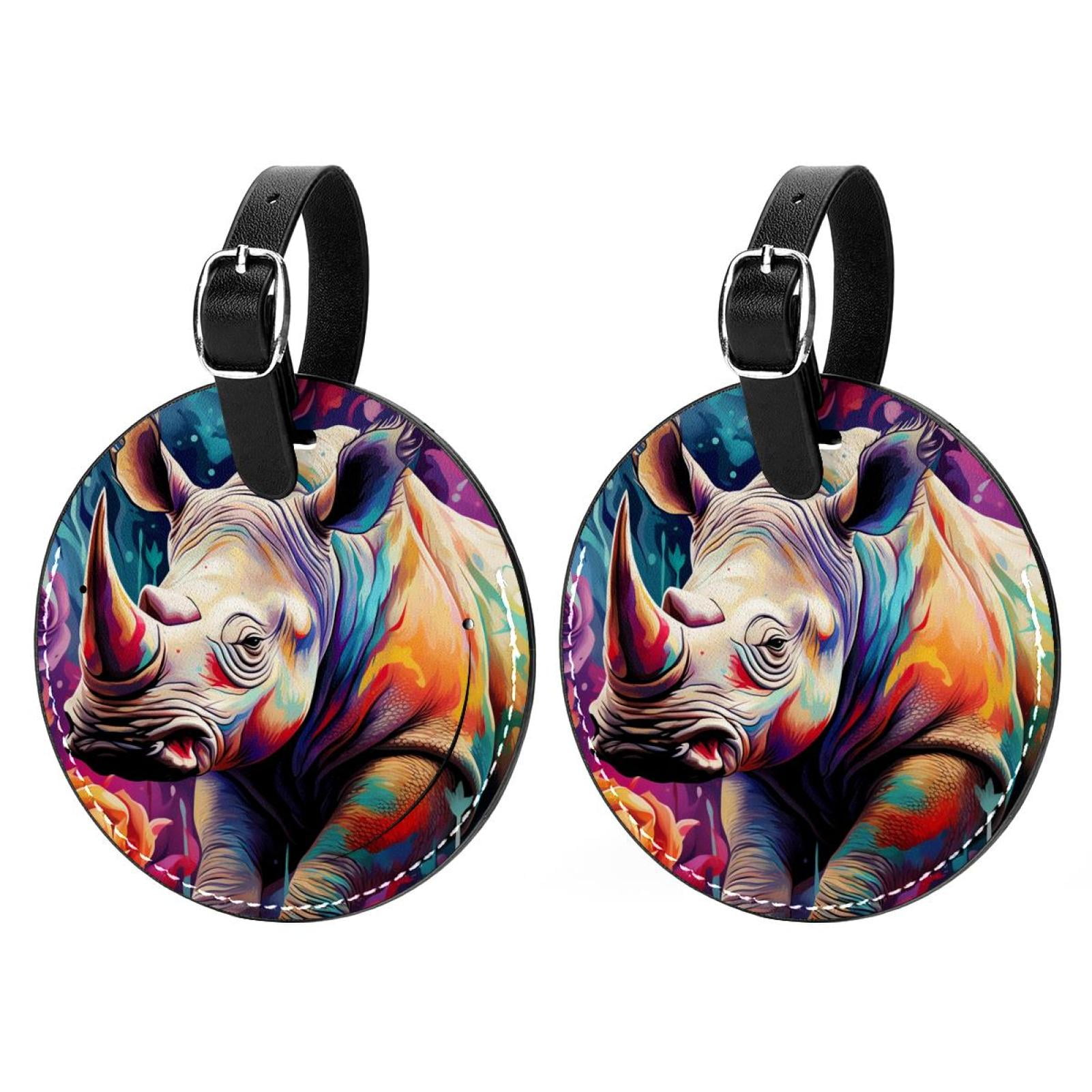 Rhinoceros 2Pcs PU Leather Round Luggage Tags with Privacy Cover and ...
