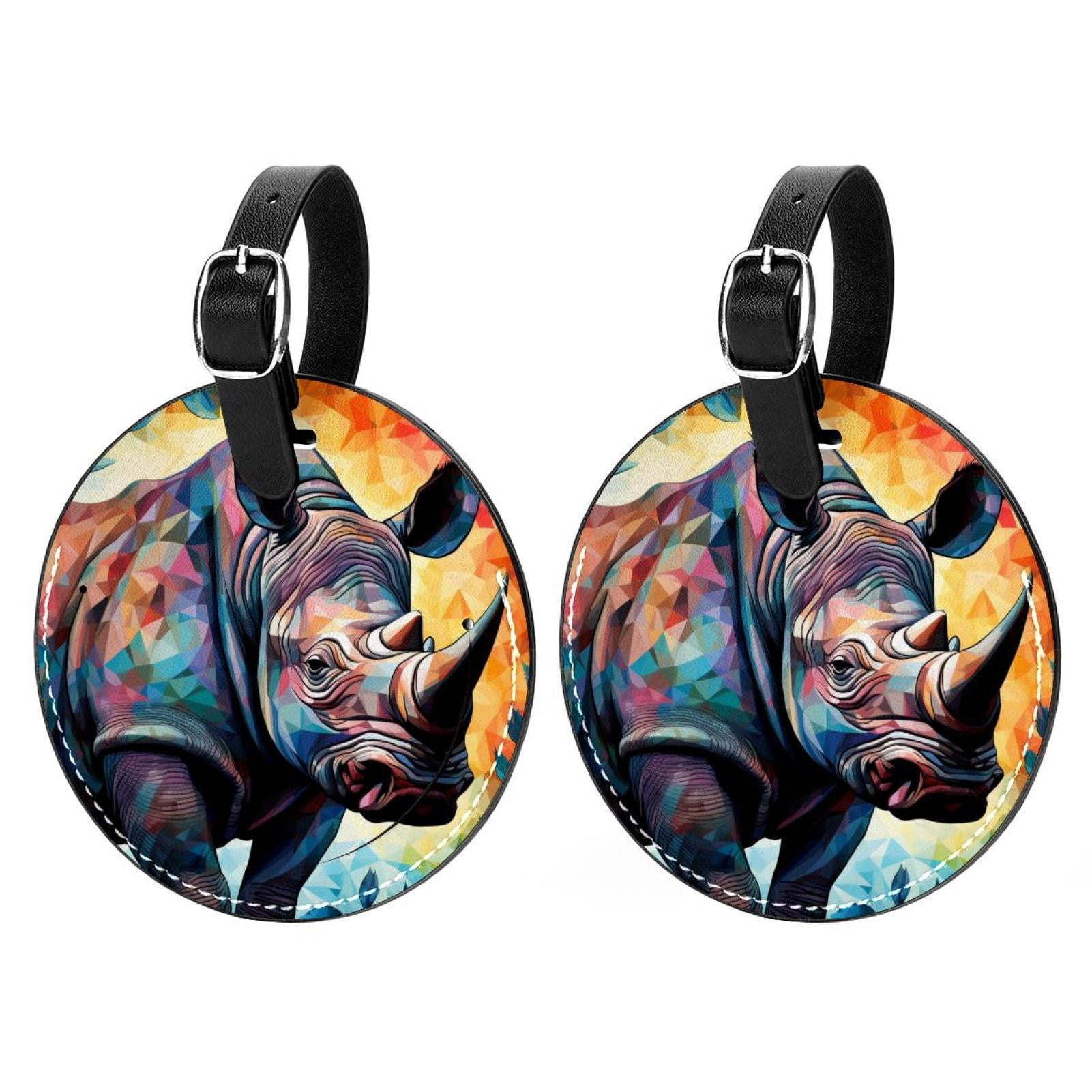 Rhinoceros 2Pcs PU Leather Round Luggage Tags with Privacy Cover and ...