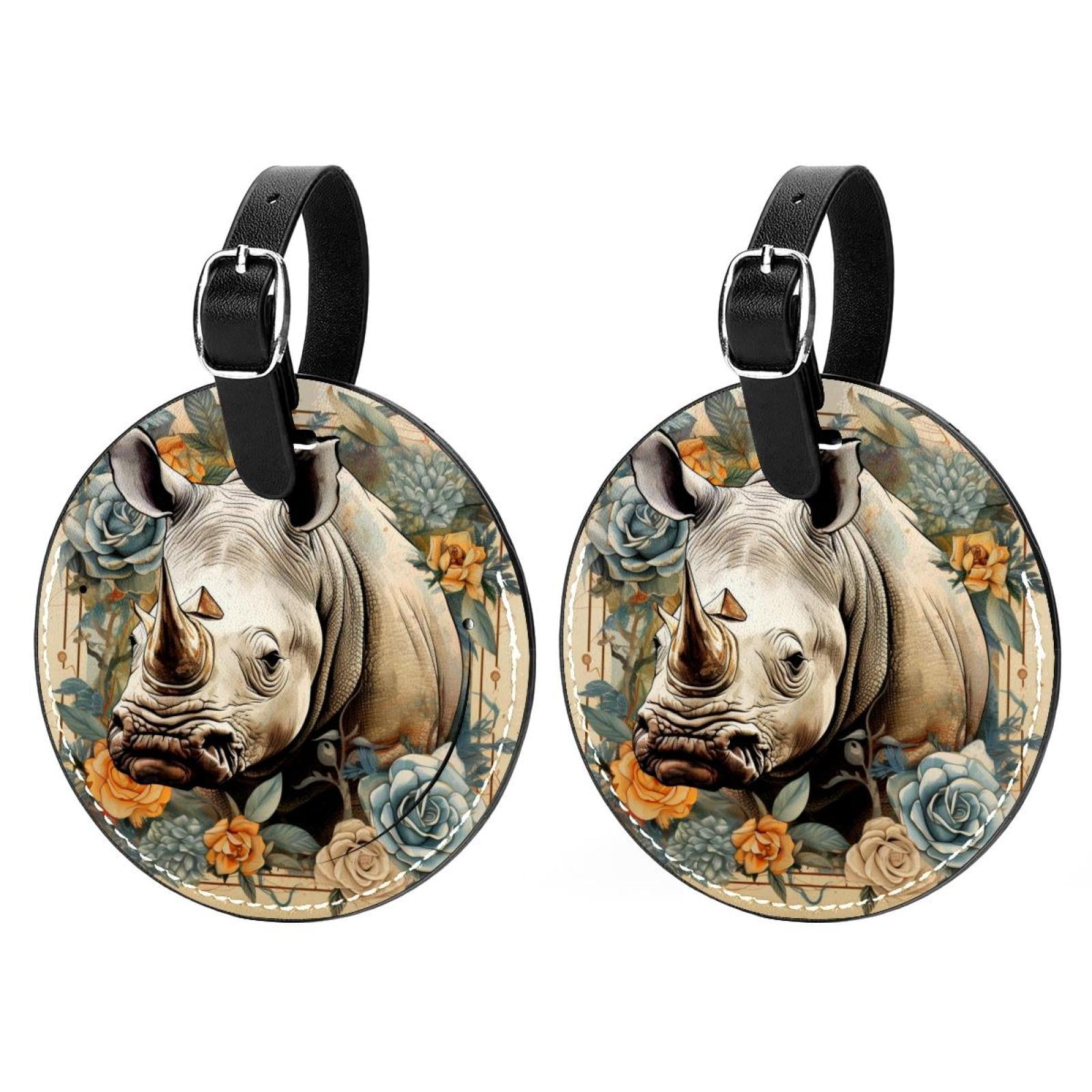 Rhinoceros 2Pcs PU Leather Round Luggage Tags with Privacy Cover and ...