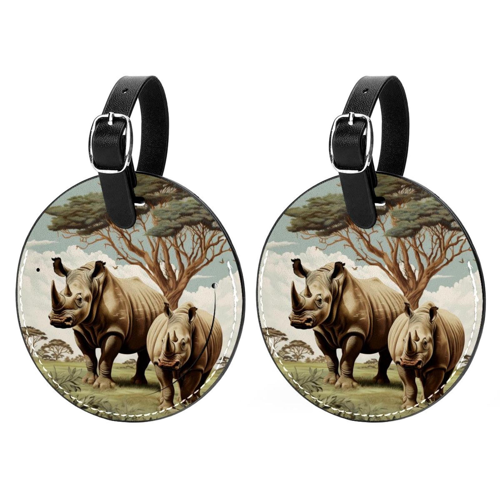 Rhinoceros 2Pcs PU Leather Round Luggage Tags with Privacy Cover and ...