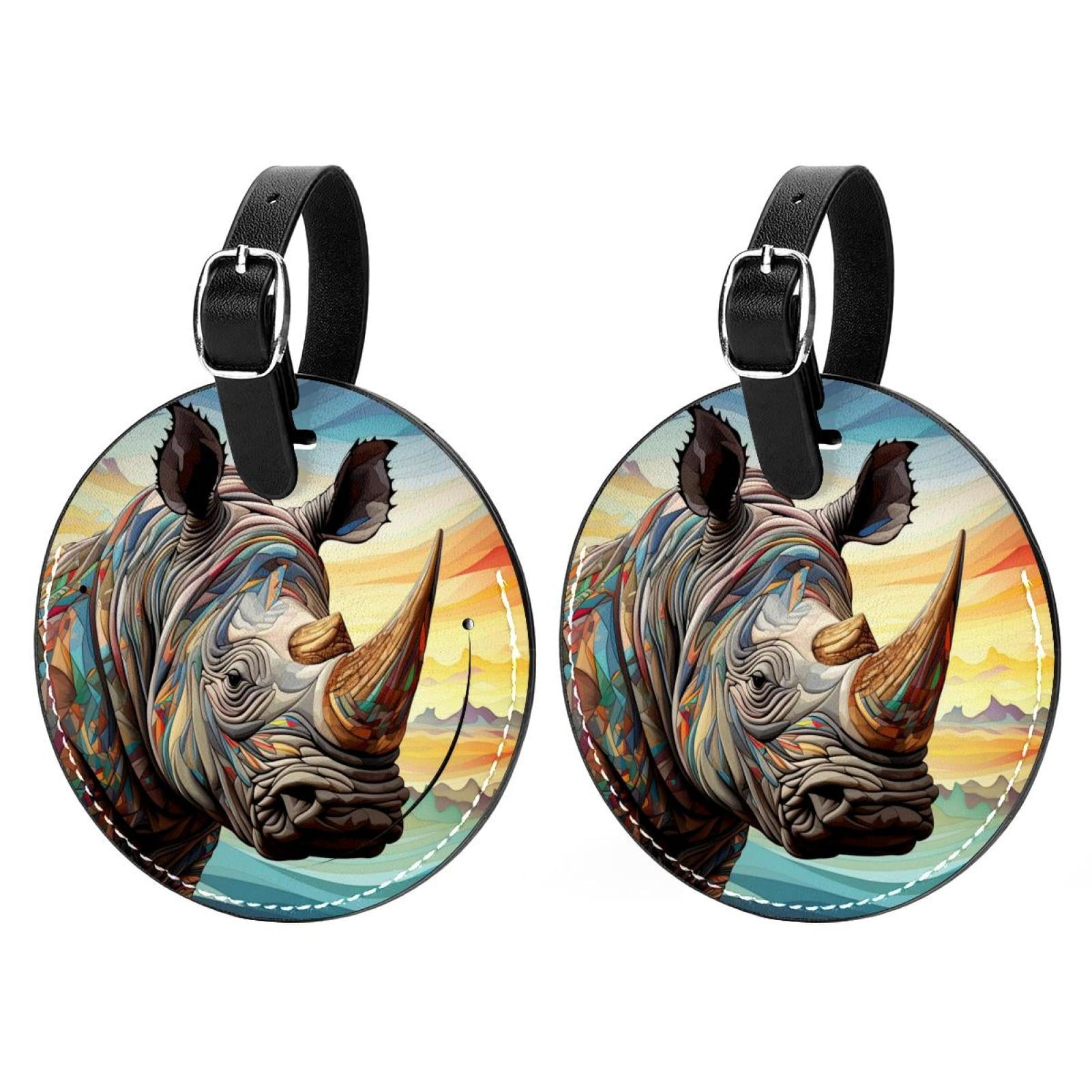 Rhinoceros 2Pcs PU Leather Round Luggage Tags with Privacy Cover and ...