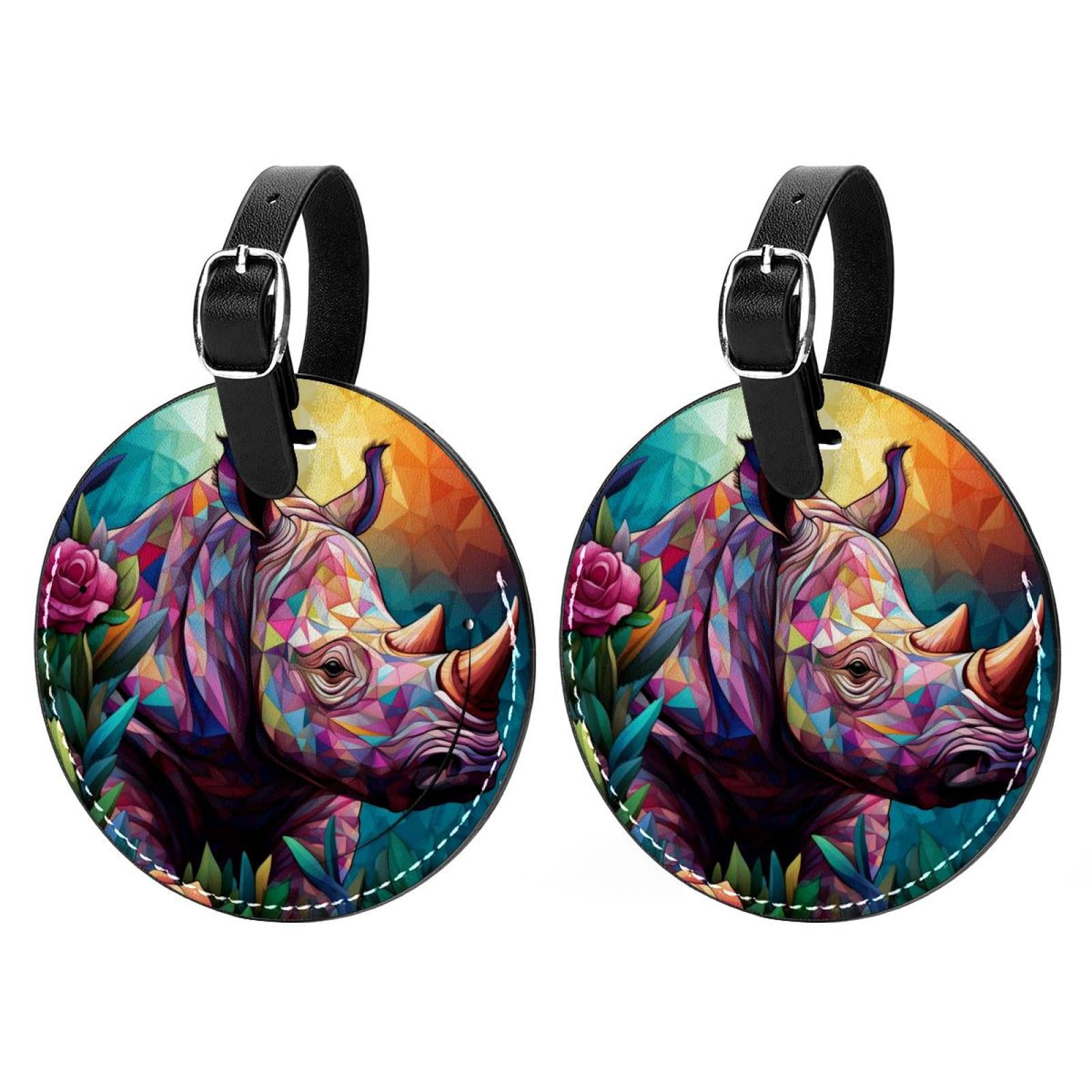 Rhinoceros 2Pcs PU Leather Round Luggage Tags with Privacy Cover and ...