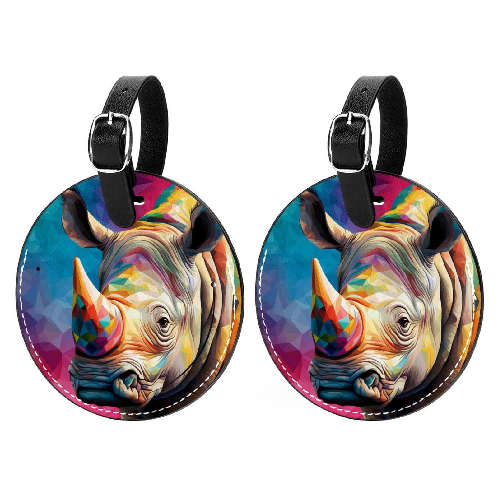 Rhinoceros 2pcs PU Leather Round Bag Tags with Privacy Cover and Name ...