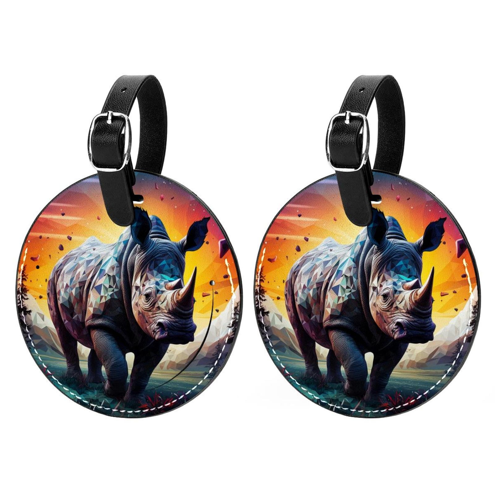 Rhinoceros 2pcs PU Leather Round Bag Tags with Privacy Cover and Name ...