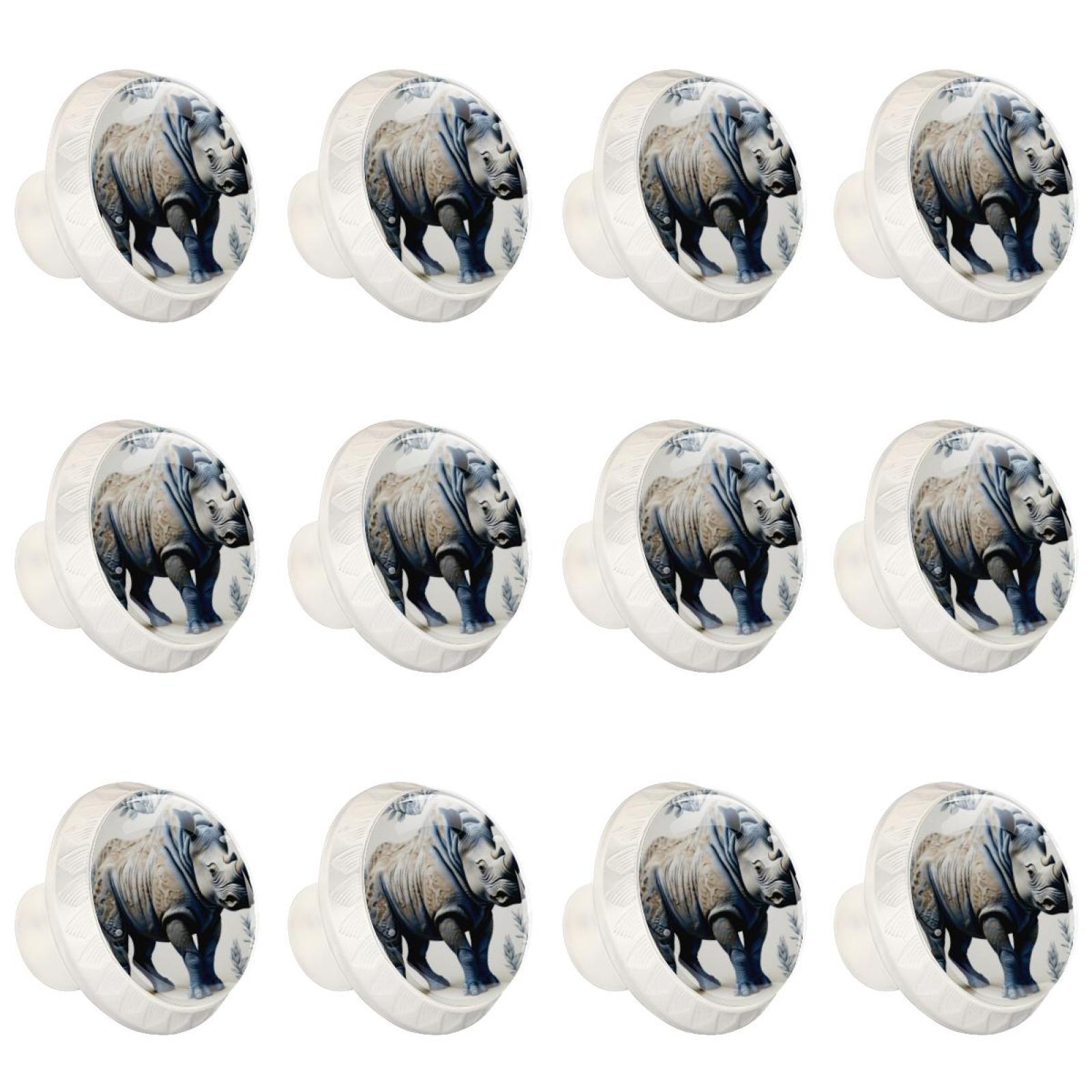 Rhinoceros Animals 12 Pcs White Round Drawer Pulls with Screws,ABS and ...