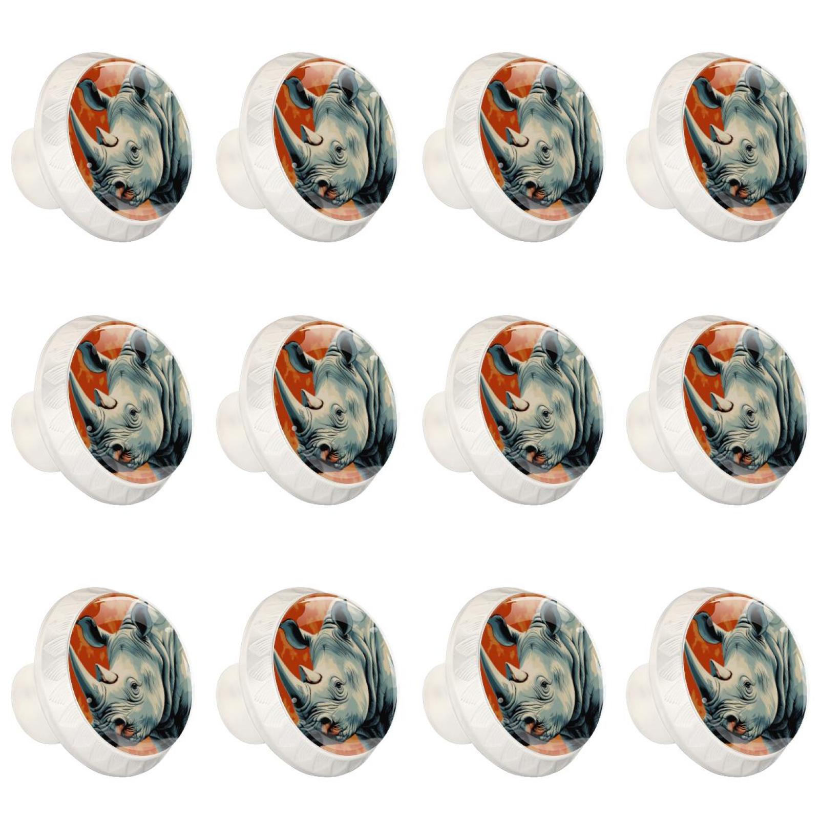 Rhinoceros Animals 12 Pcs White Round Drawer Pulls with Screws,ABS and Glass Cabinet Handles for ...
