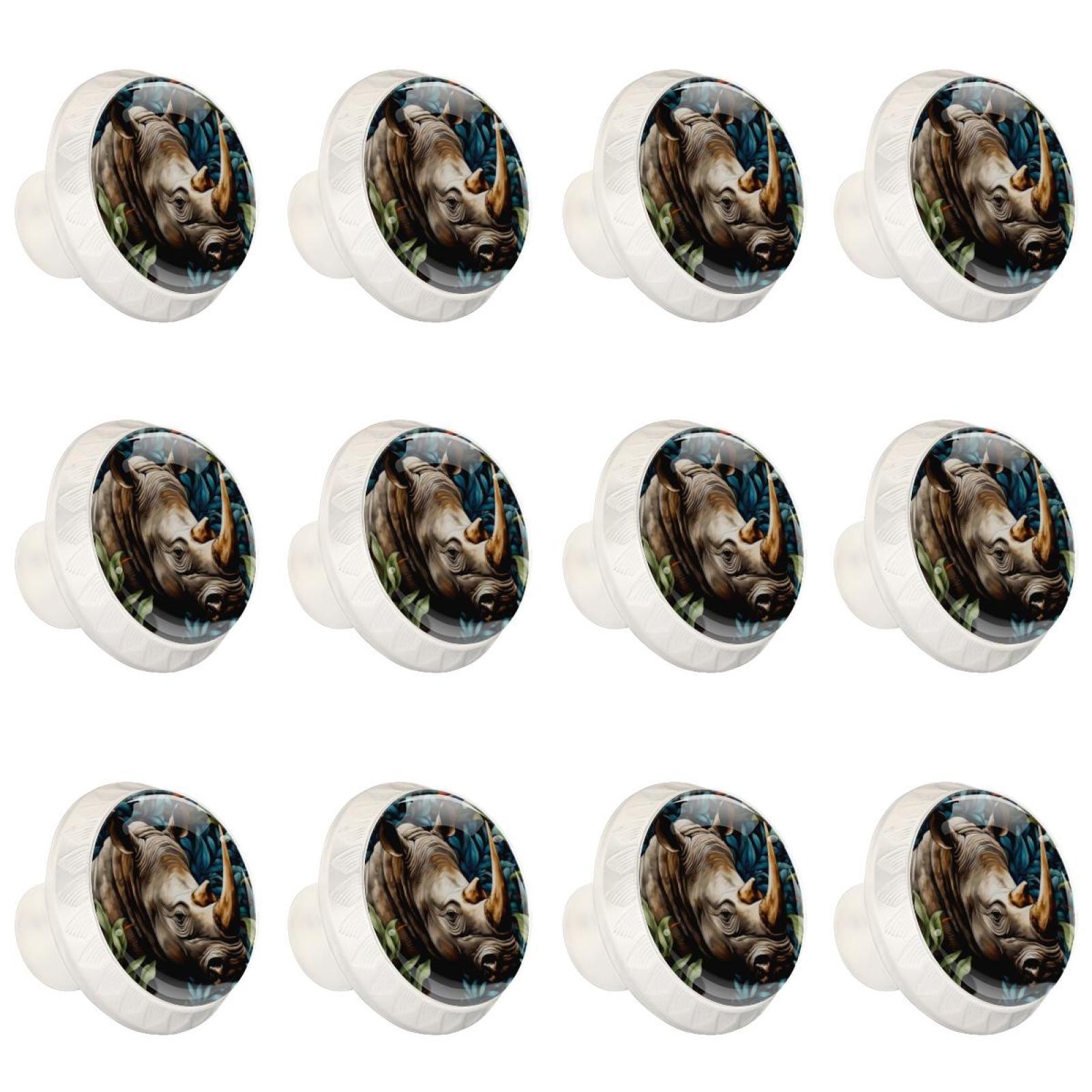 Rhinoceros Animals 12 Pcs White Round Drawer Pulls with Screws,ABS and ...