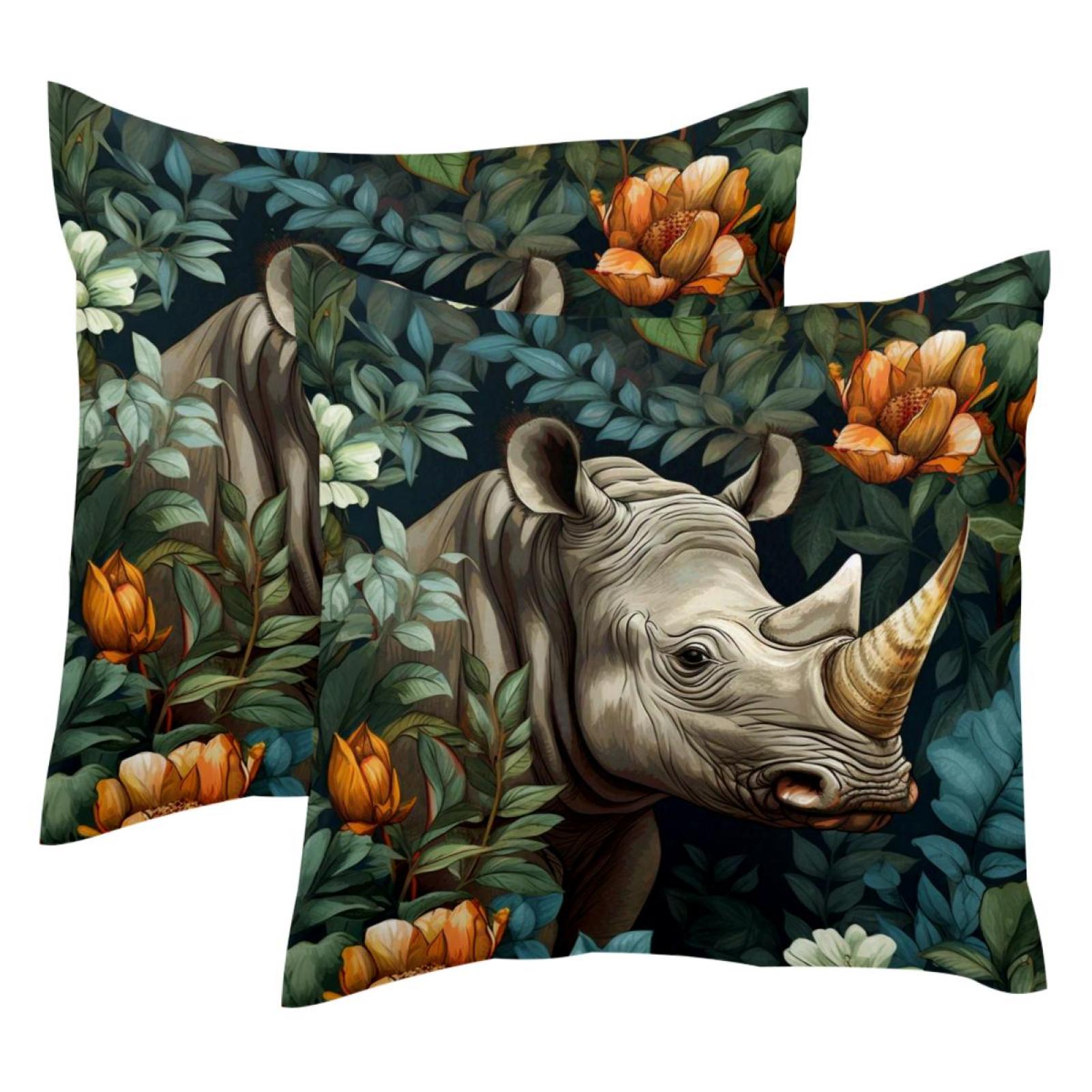 Rhinoceros Animals Luxurious Velvet Throw Pillow Inserts 2PCS Chair ...