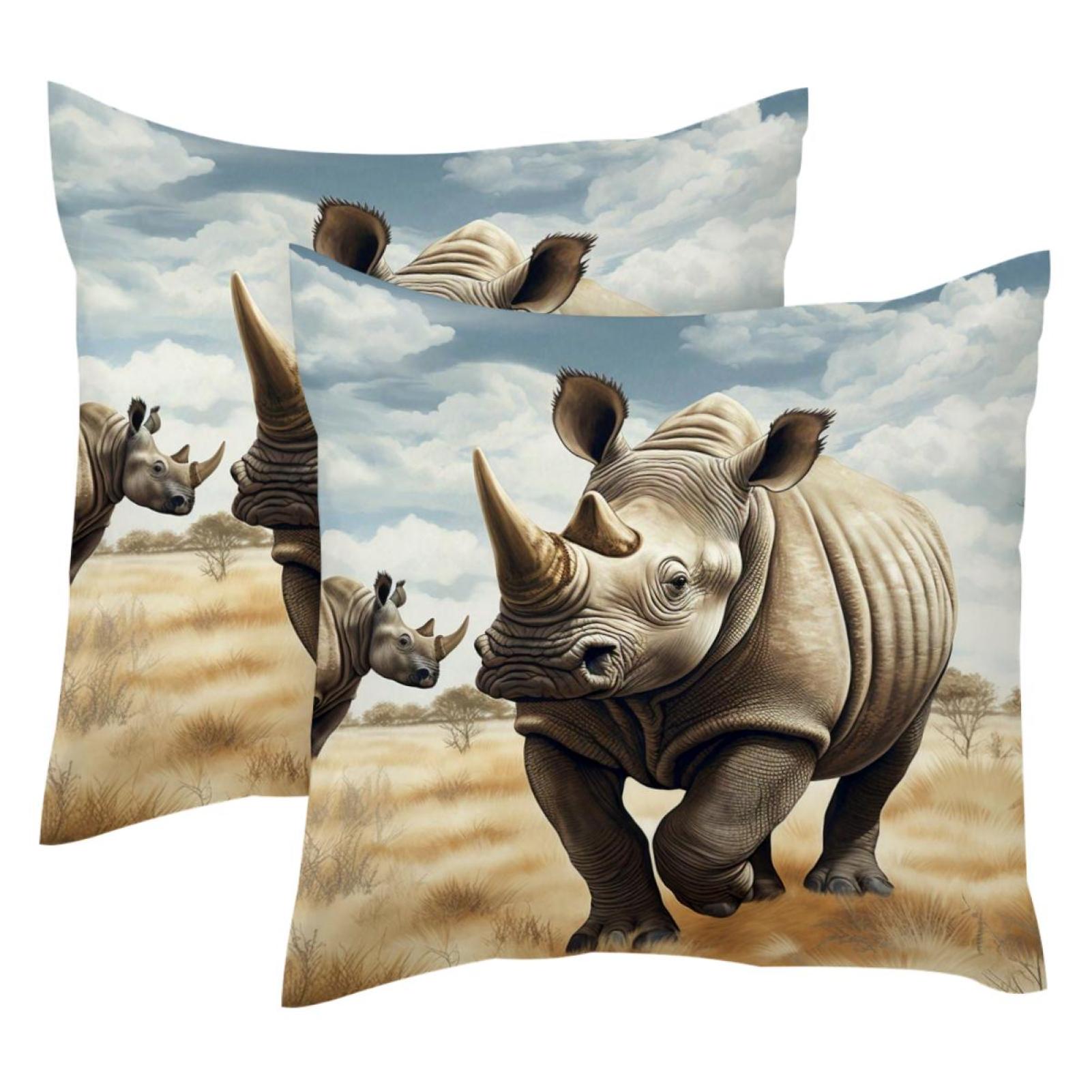Rhinoceros Animals Luxurious Velvet Throw Pillow Inserts 2PCS Chair ...