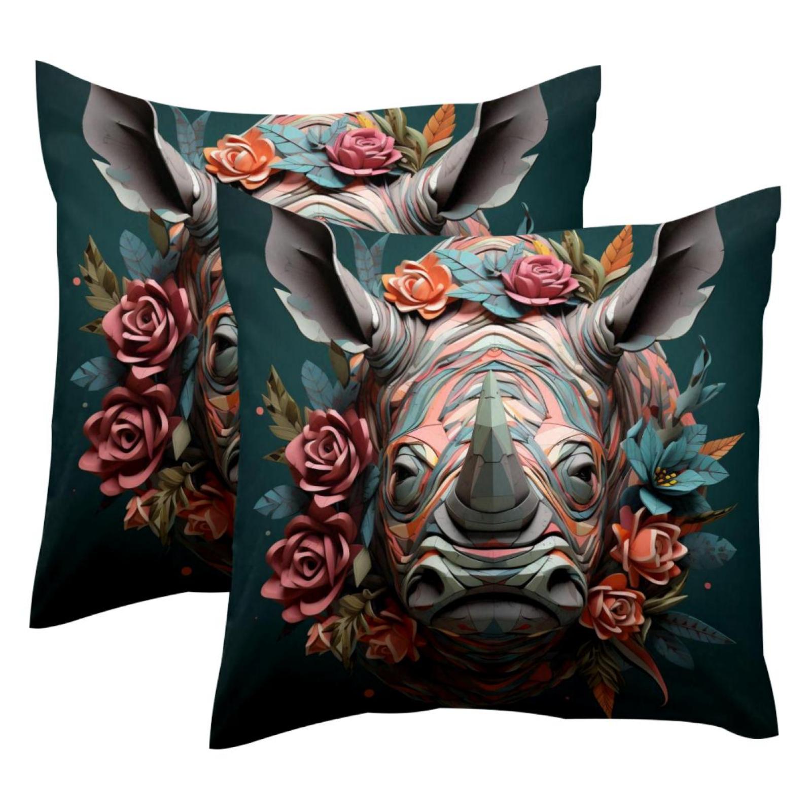Rhinoceros Animals Luxurious Velvet Throw Pillow Inserts 2PCS Chair ...