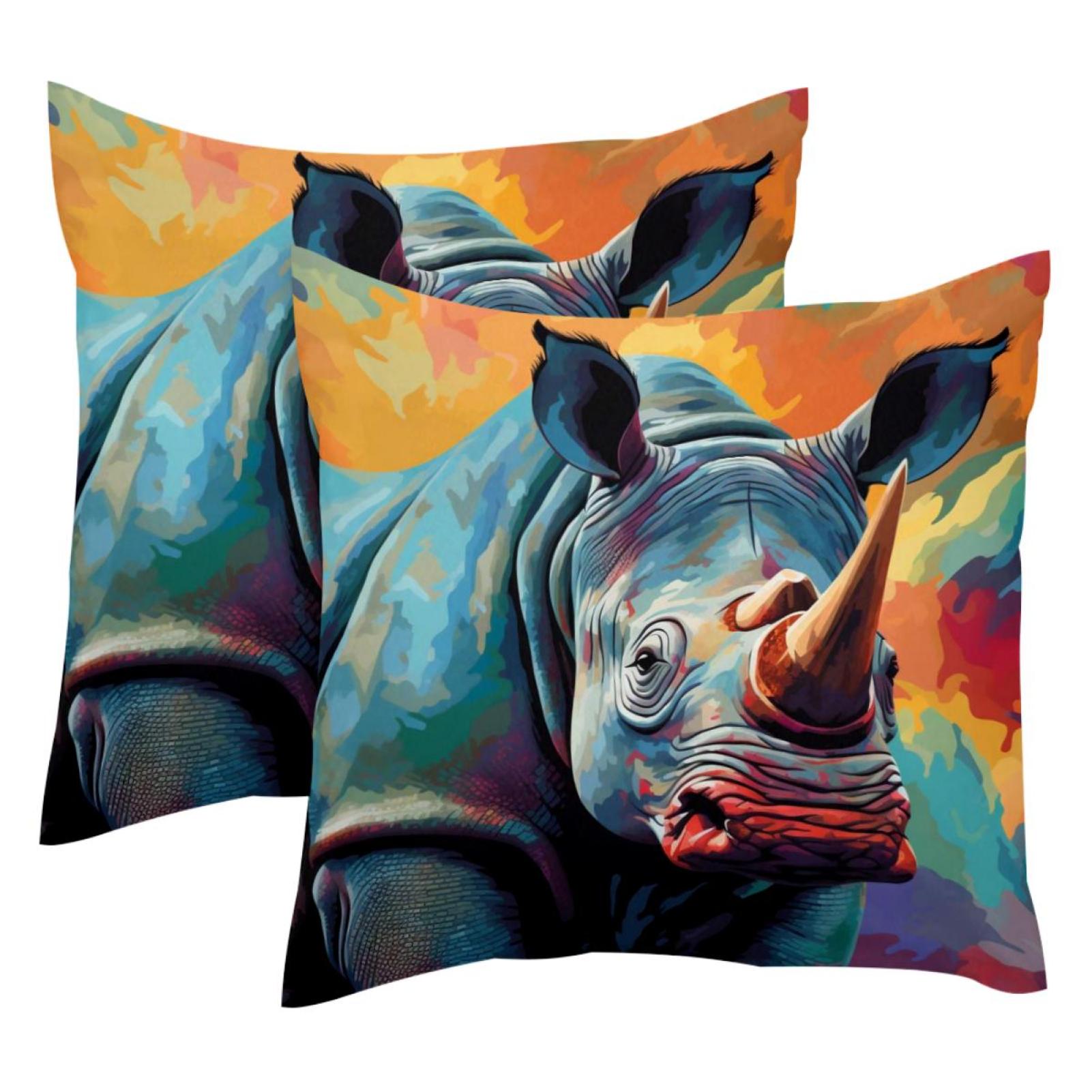 Rhinoceros Animals Luxurious Velvet Throw Pillow Inserts 2PCS Chair ...