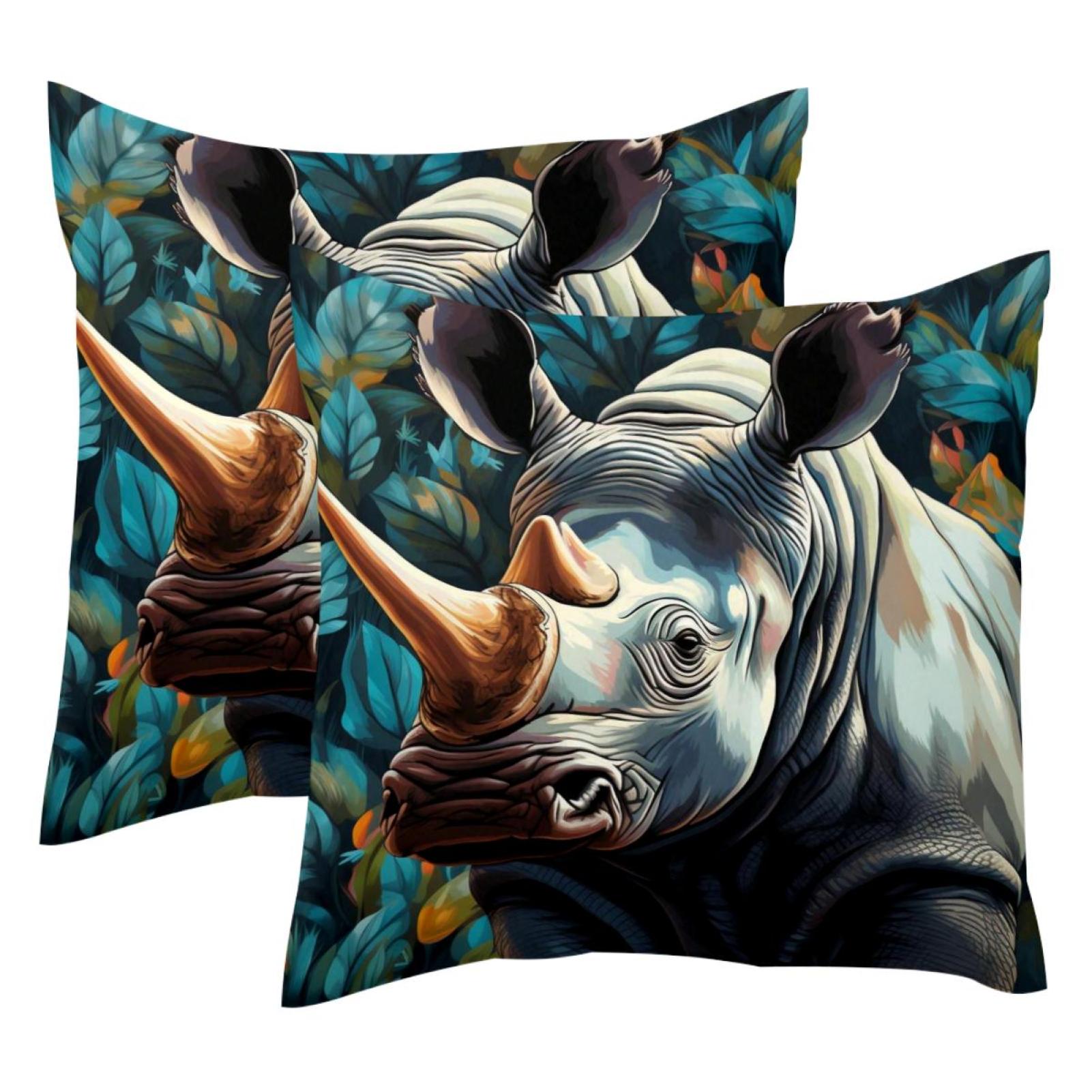 Rhinoceros Animals Luxurious Velvet Throw Pillow Inserts 2PCS Chair ...