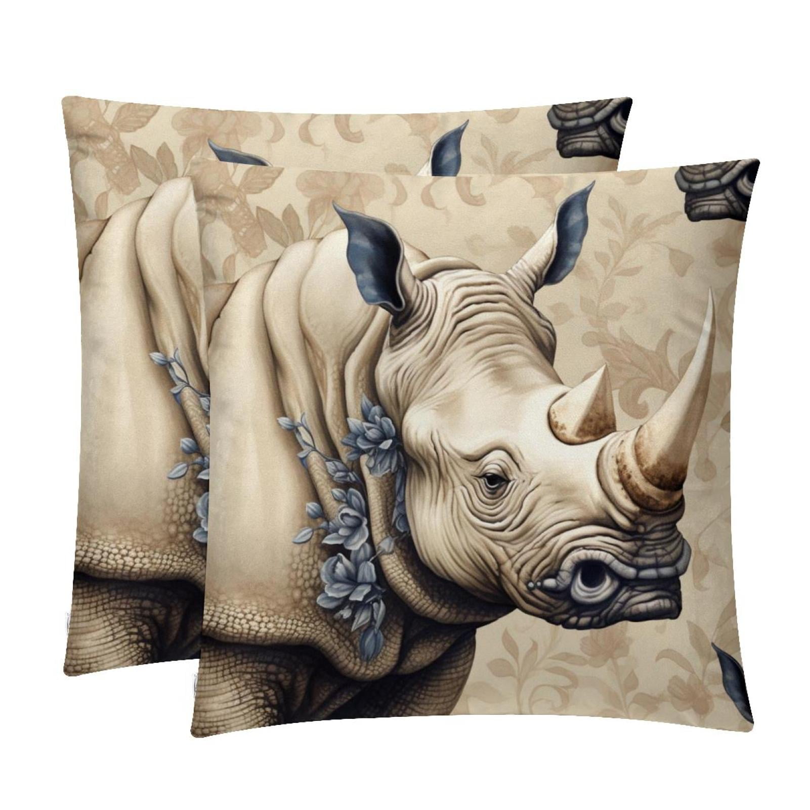 Rhinoceros Animals Pattern 2pc Luxurious Velvet Throw Pillow Covers ...