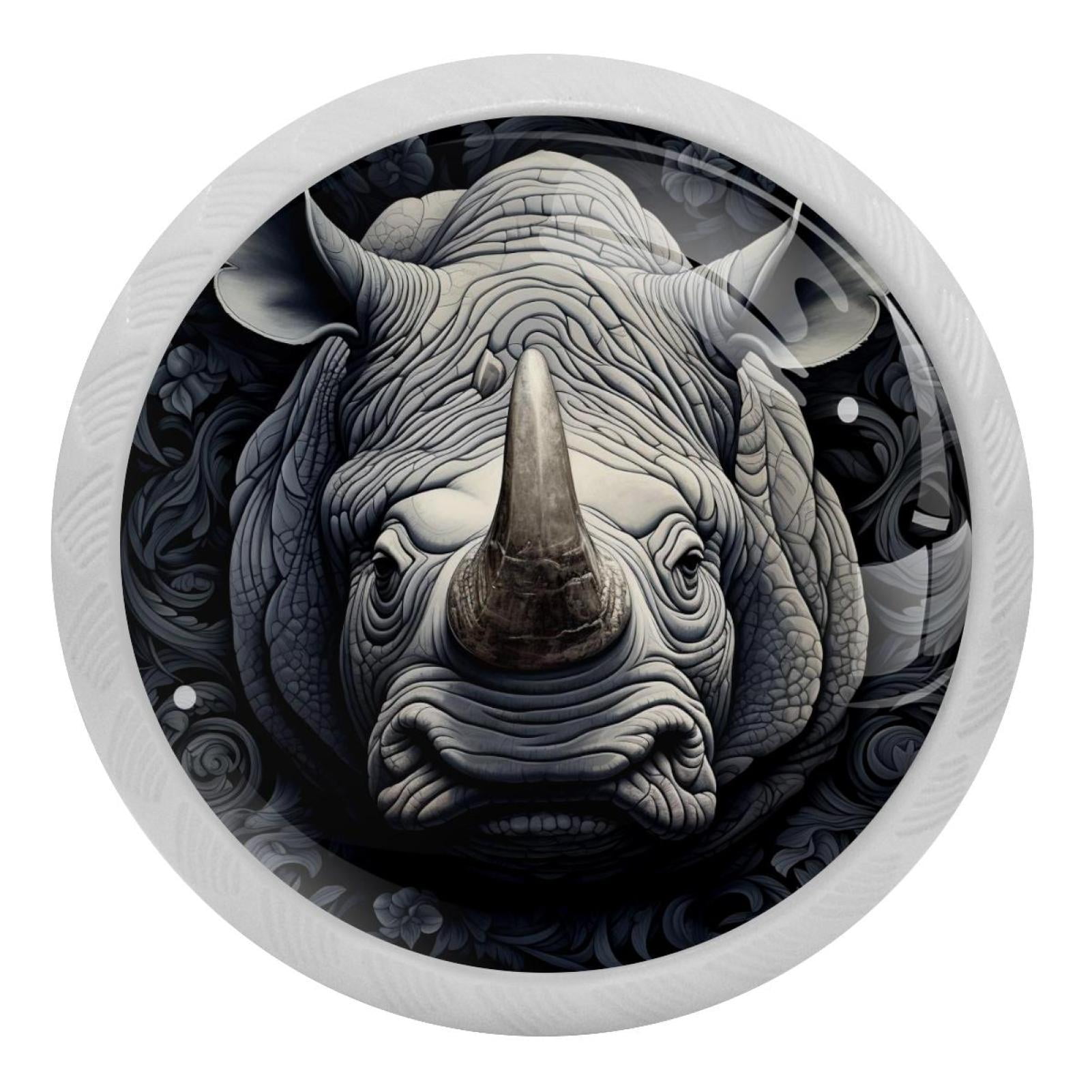 Rhinoceros Animals Pattern 4PCS Cabinet Knobs Pulls Fluorescent Drawer ...