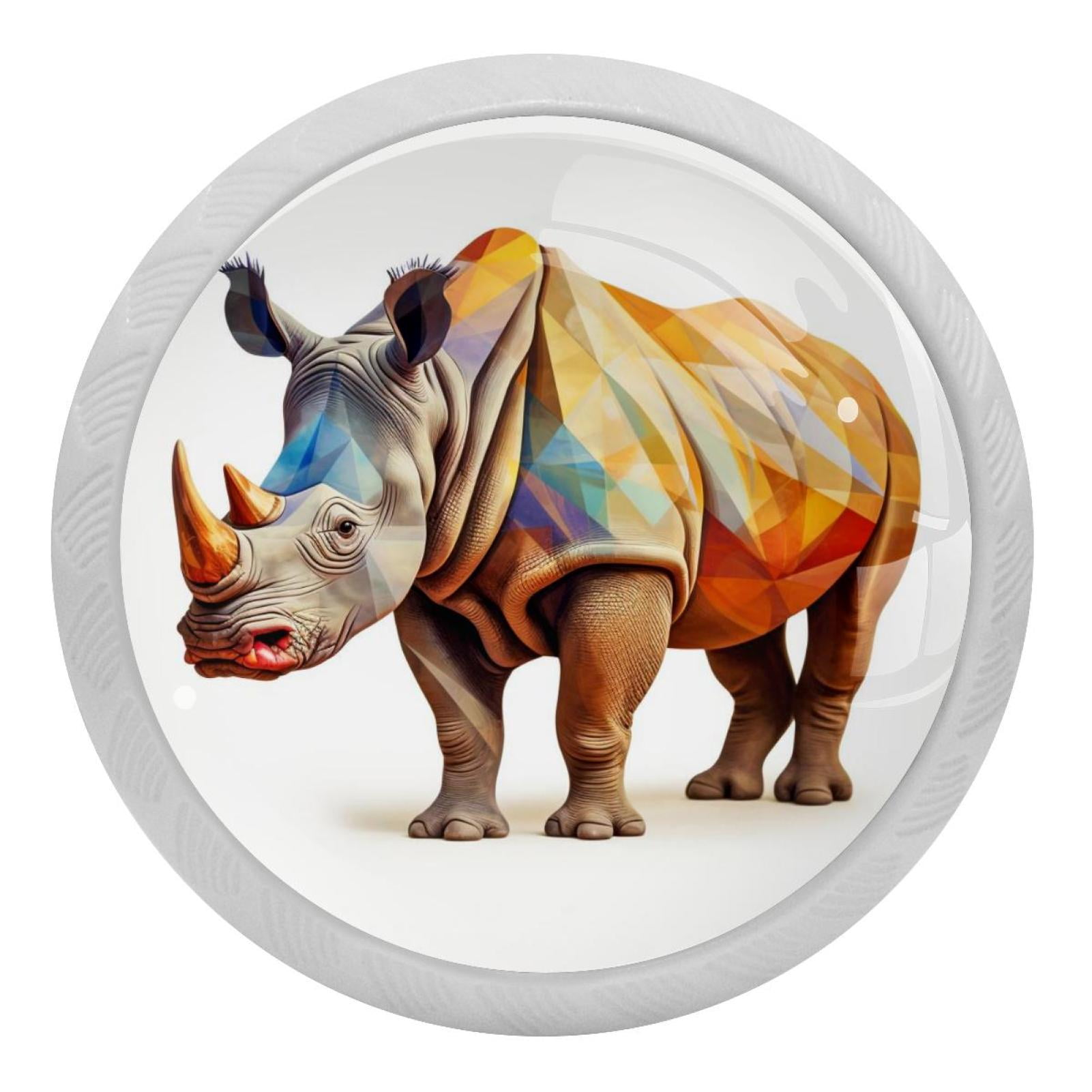 Rhinoceros Animals Pattern 4PCS Cabinet Knobs Pulls Fluorescent Drawer ...