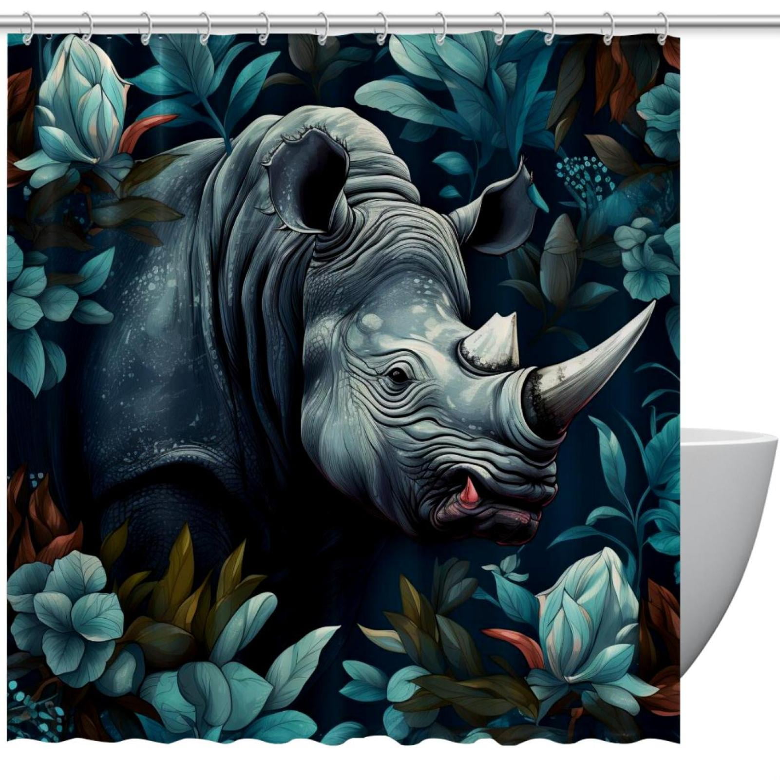 Rhinoceros Animals Pattern Waterproof Shower Curtain Textured Prints ...