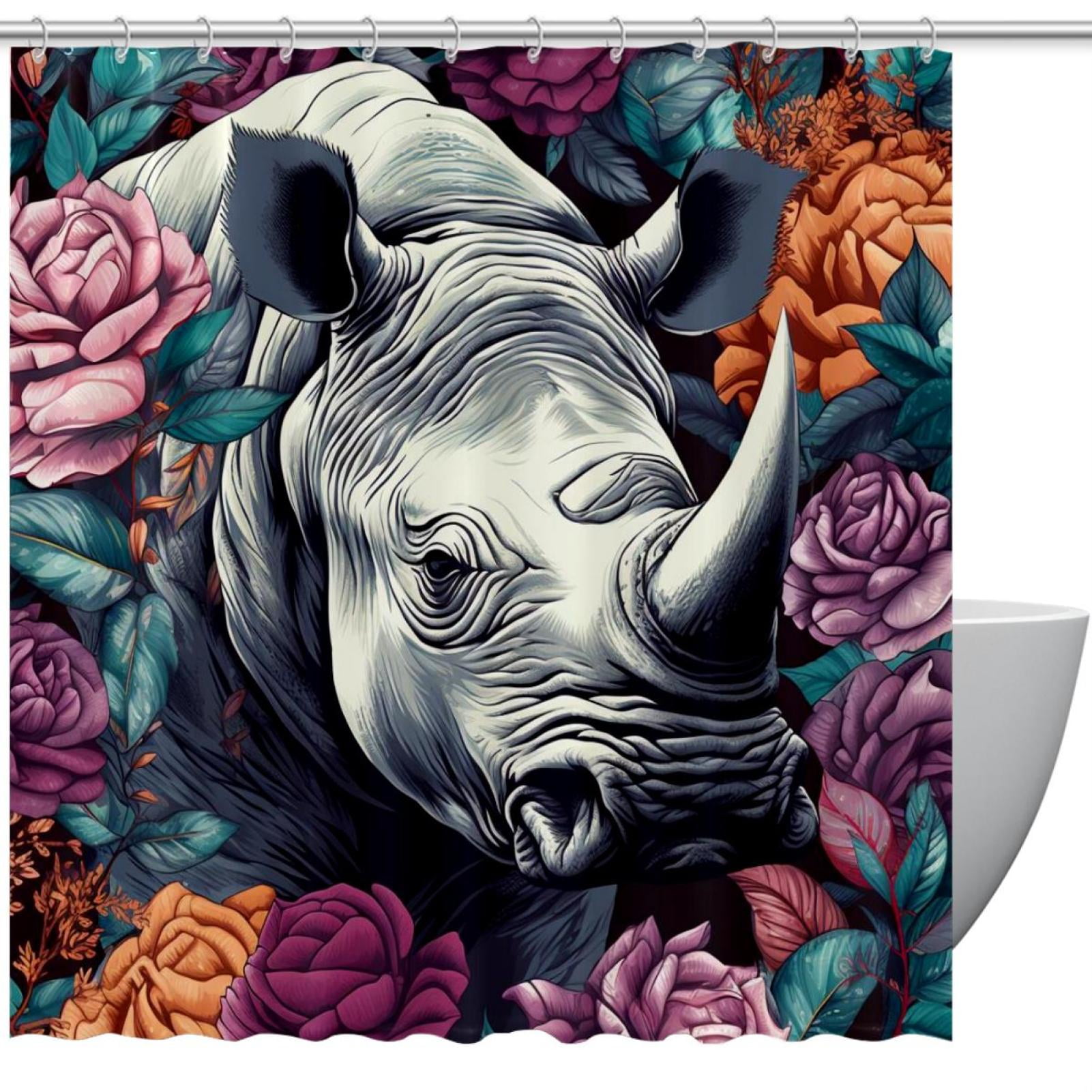 Rhinoceros Animals Pattern Waterproof Shower Curtain Textured Prints ...