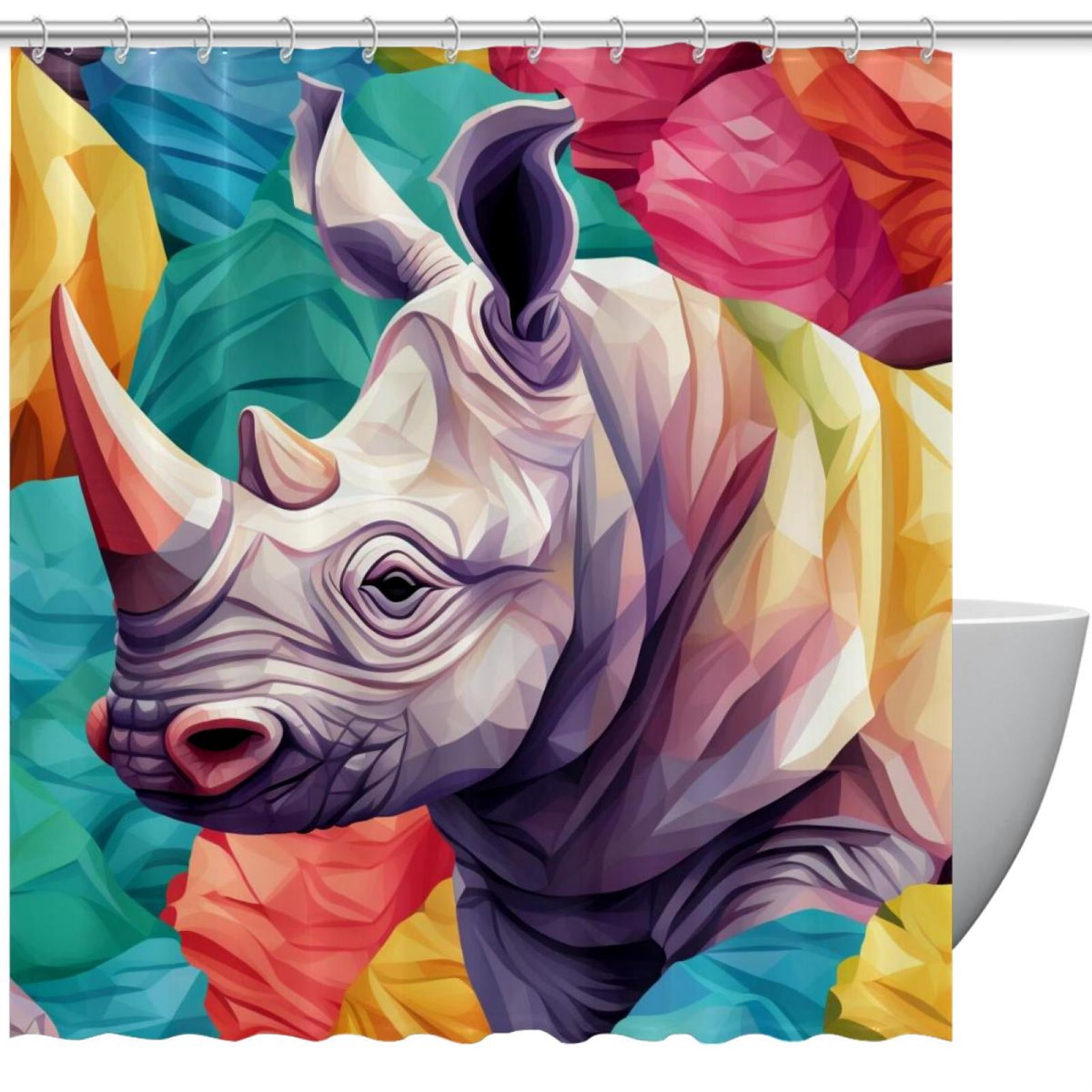 Rhinoceros Animals Pattern Waterproof Shower Curtain Textured Prints ...