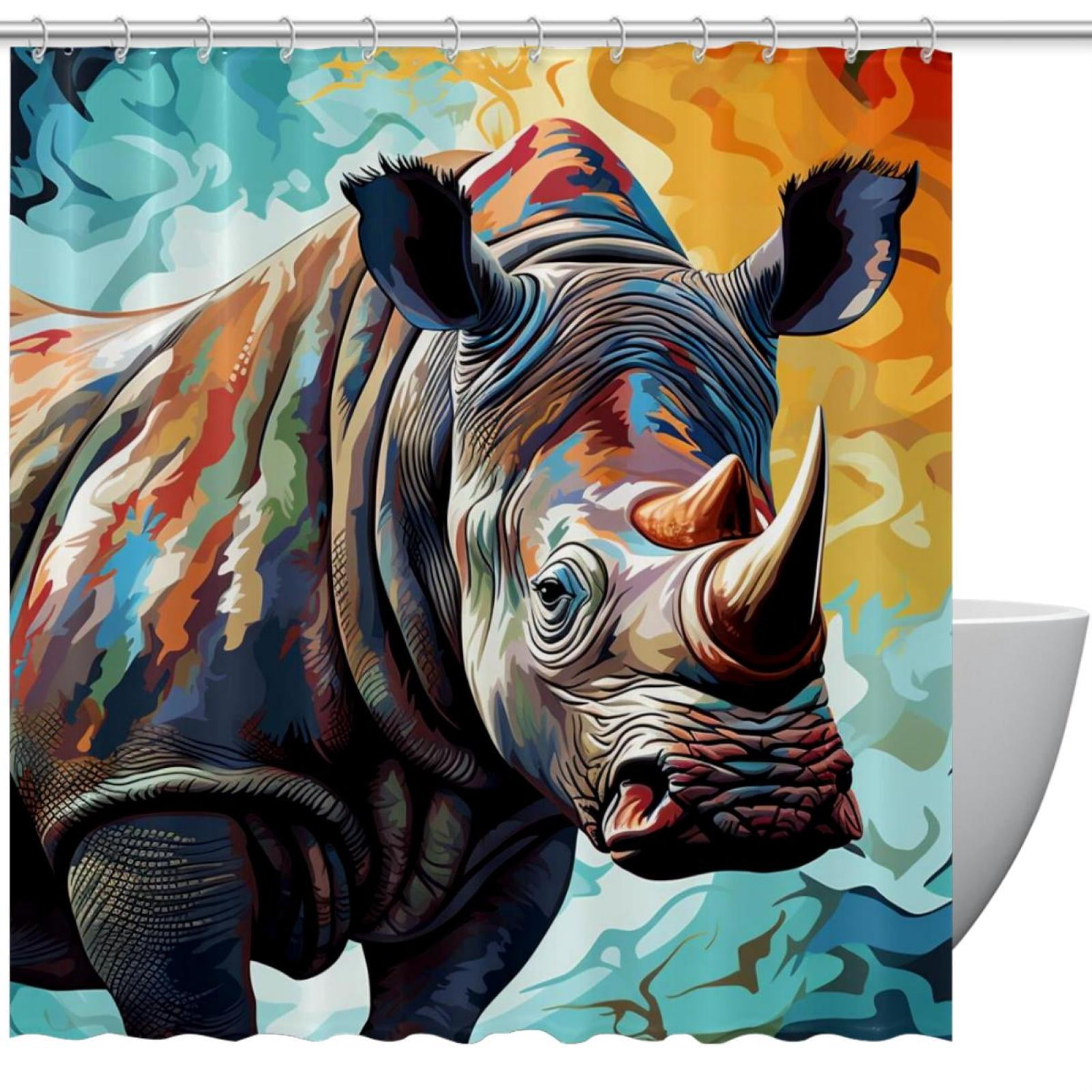 Rhinoceros Animals Pattern Waterproof Shower Curtain Textured Prints ...