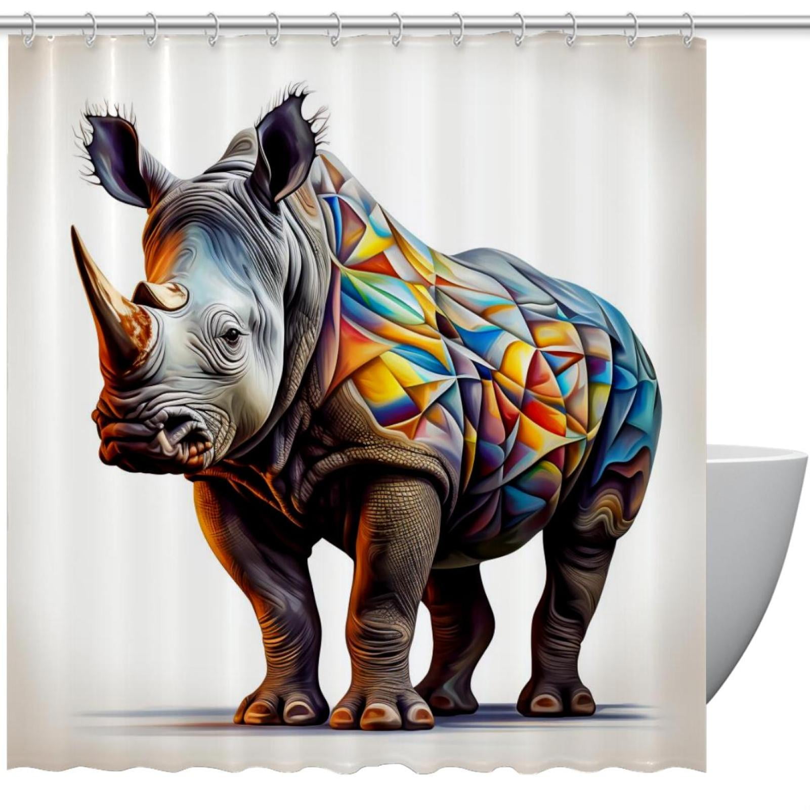 Rhinoceros Animals Pattern Waterproof Shower Curtain Textured Prints ...