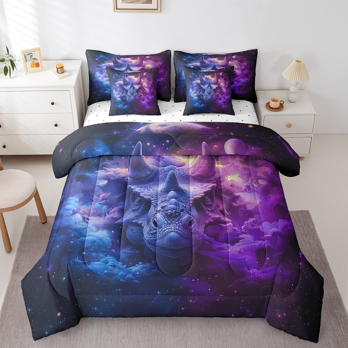 Rhinoceros Bed in a Bag King Size Comforter Set 7 Pieces Blue Purple ...