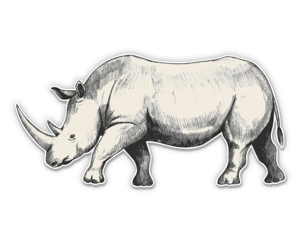 Rhinoceros Drawing Rhino - 5" Vinyl Sticker - For Car Laptop I-Pad ...