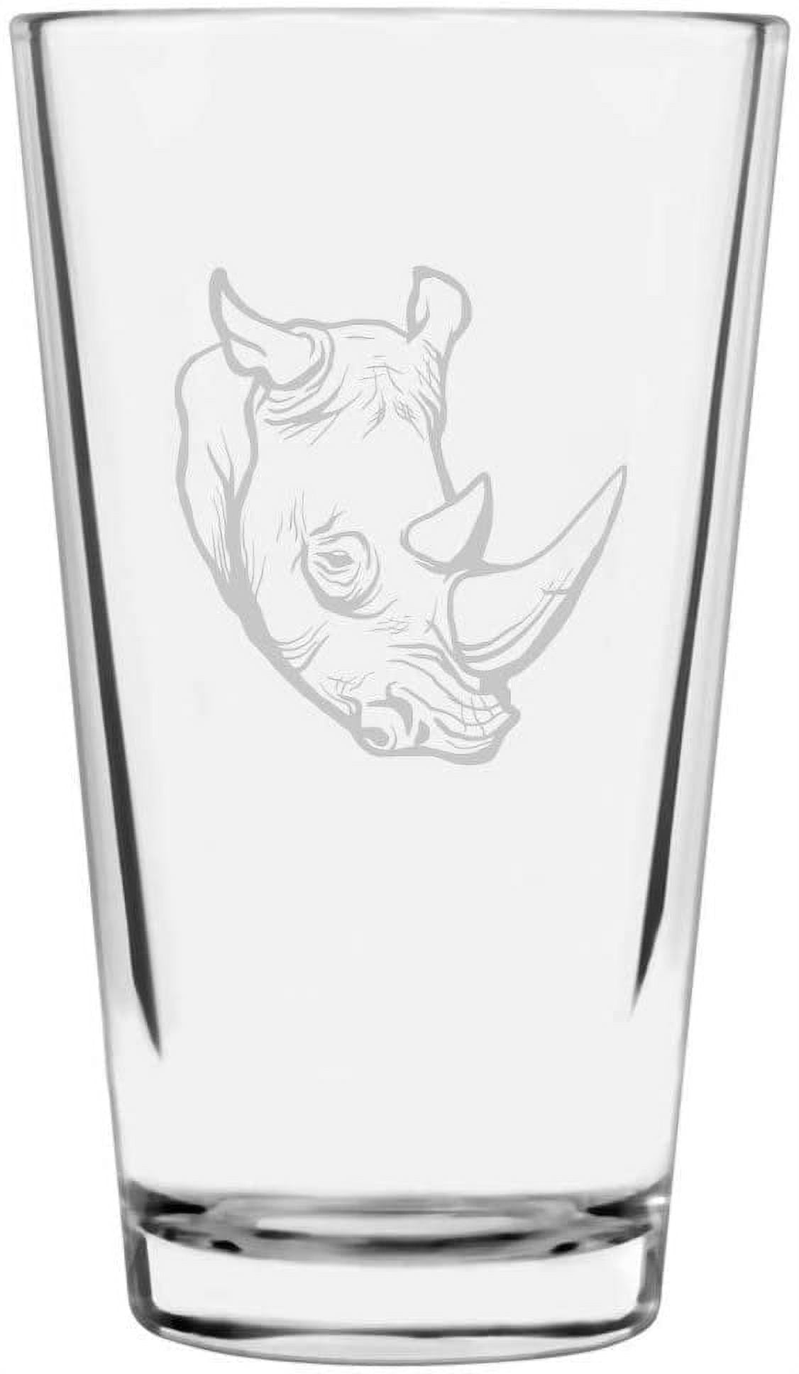 Rhinoceros Face Zoo Animal Themed Etched All Purpose 16oz Libbey Pint ...