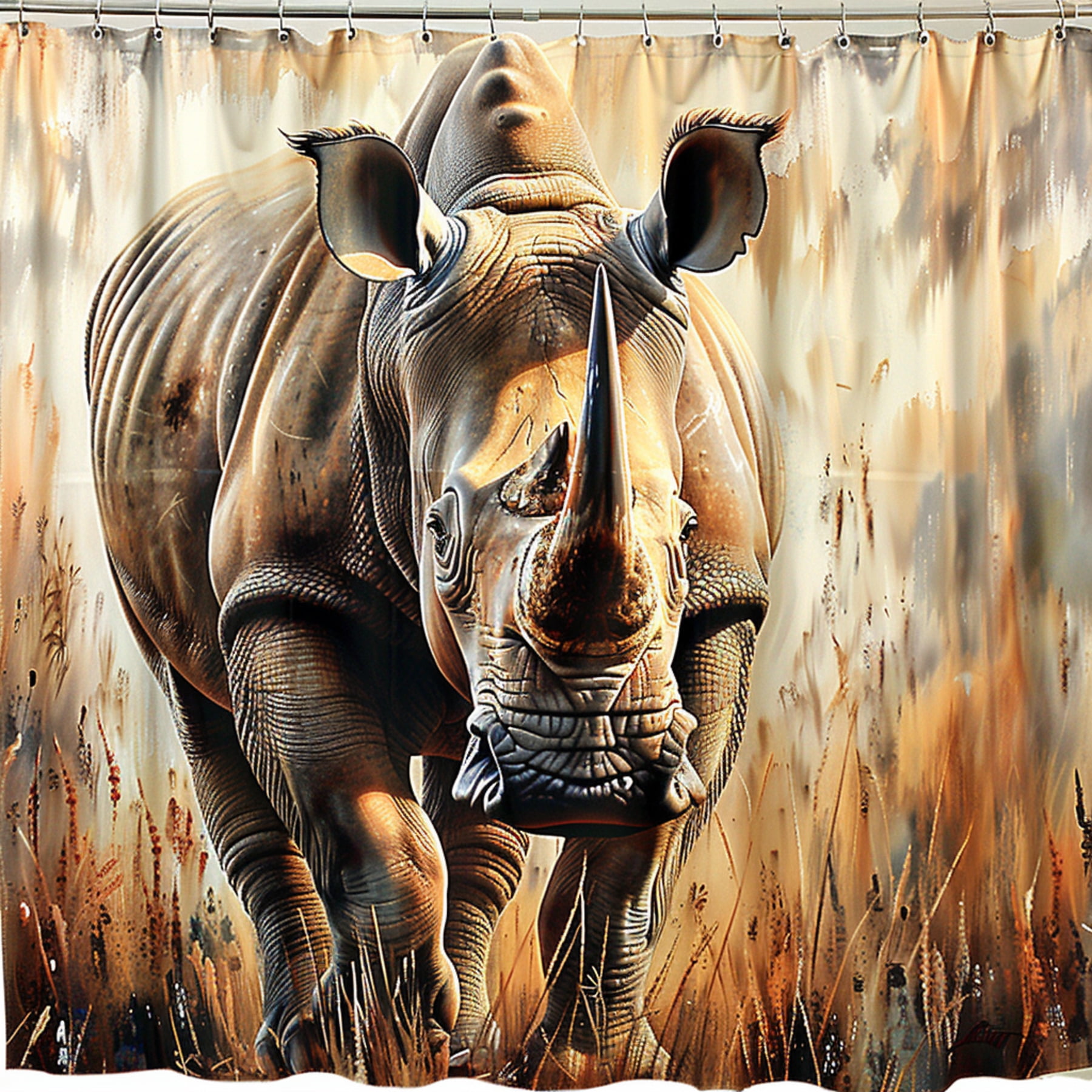 Rhinoceros Oil Painting Shower Curtain Majestic Rhino Portrait in ...