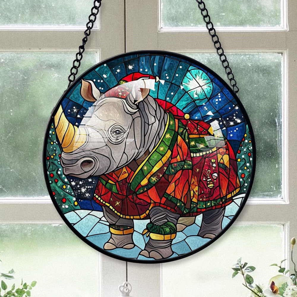 Rhinoceros Ornament Christmas 2025, Rhinoceros Stained Glass Window ...