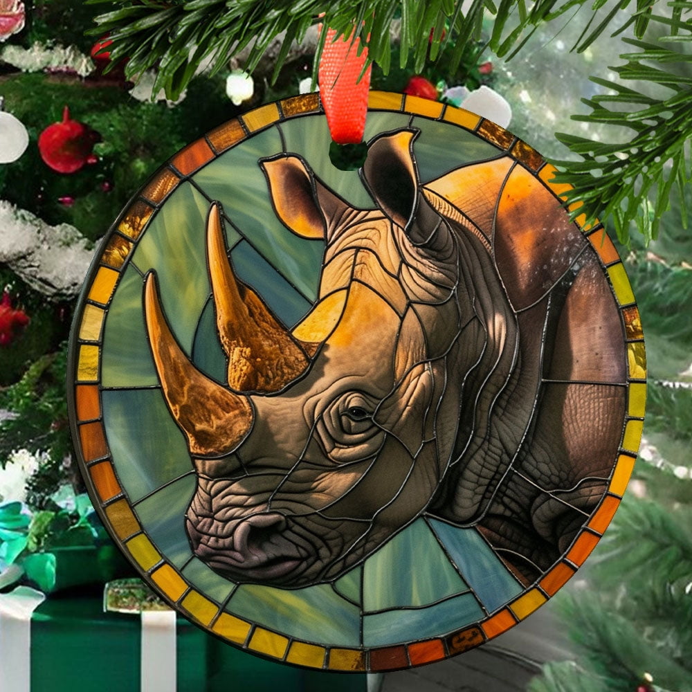 Rhinoceros: Ornament Style Wall or Window Hanging Made With Real Glass ...
